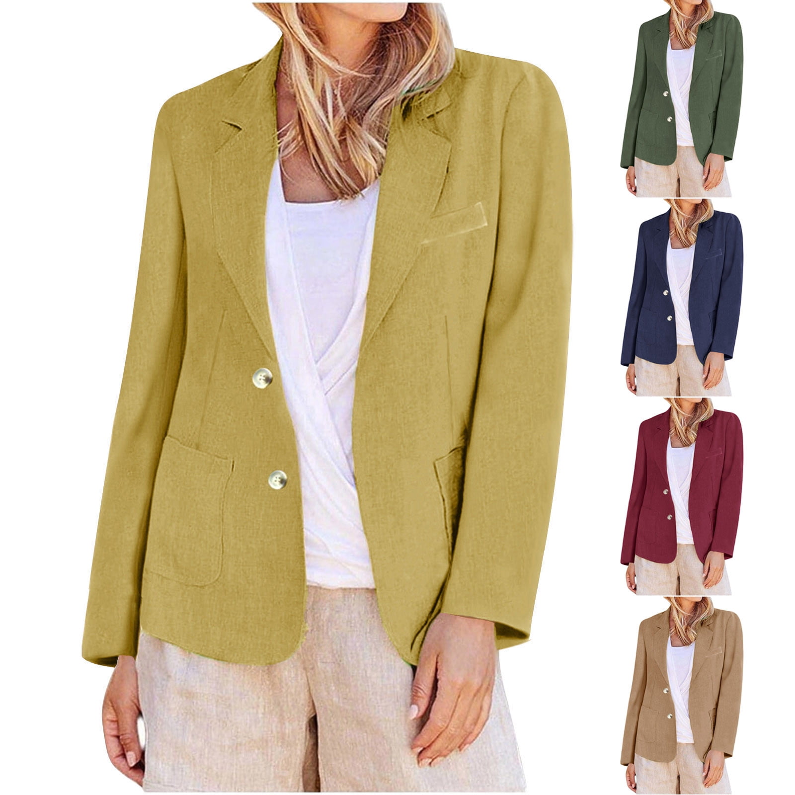 Dazajoo Linen Blazer for Women Lightweight Long Sleeve Lapel Collar ...