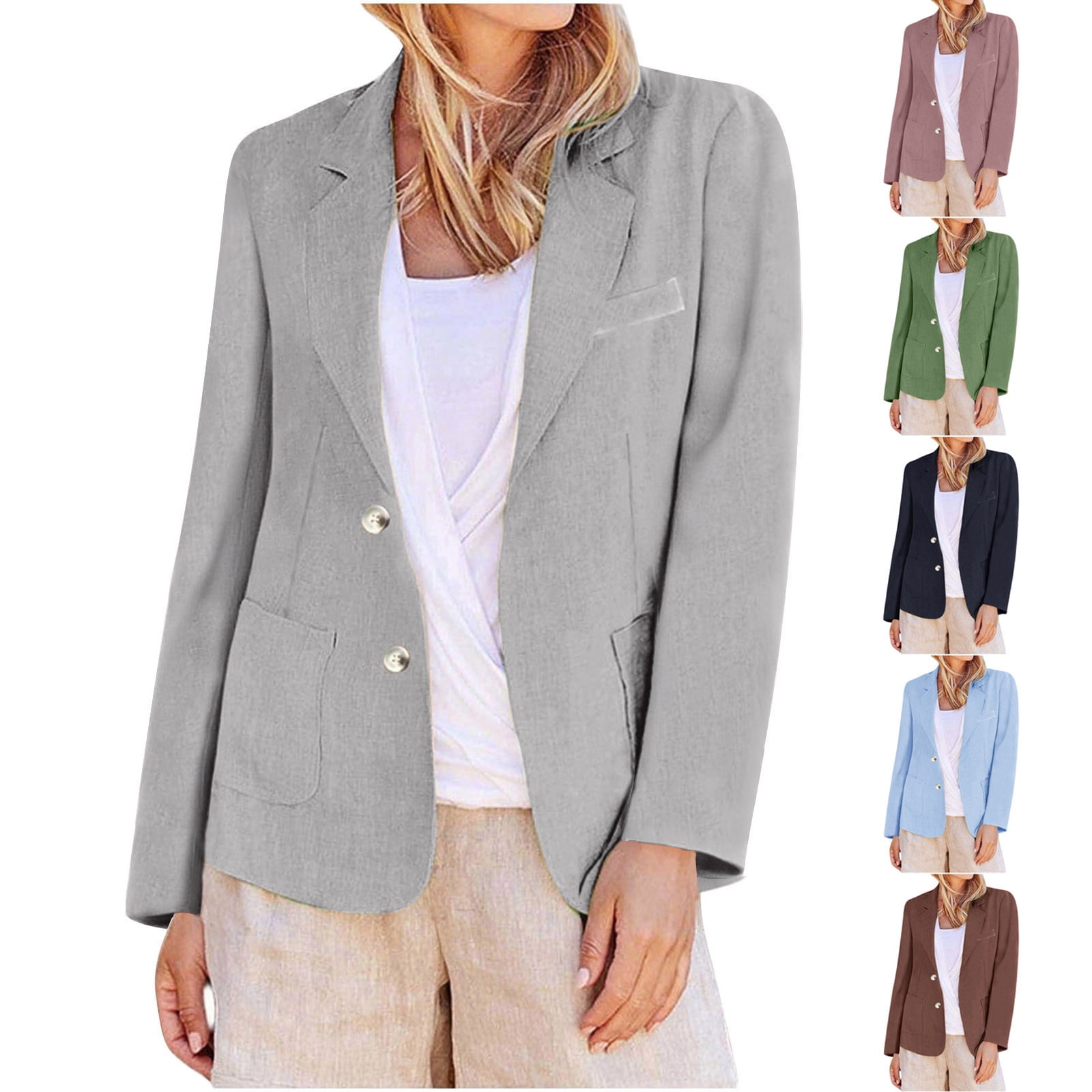 Dazajoo Linen Blazer for Women Lightweight Long Sleeve Lapel Collar ...