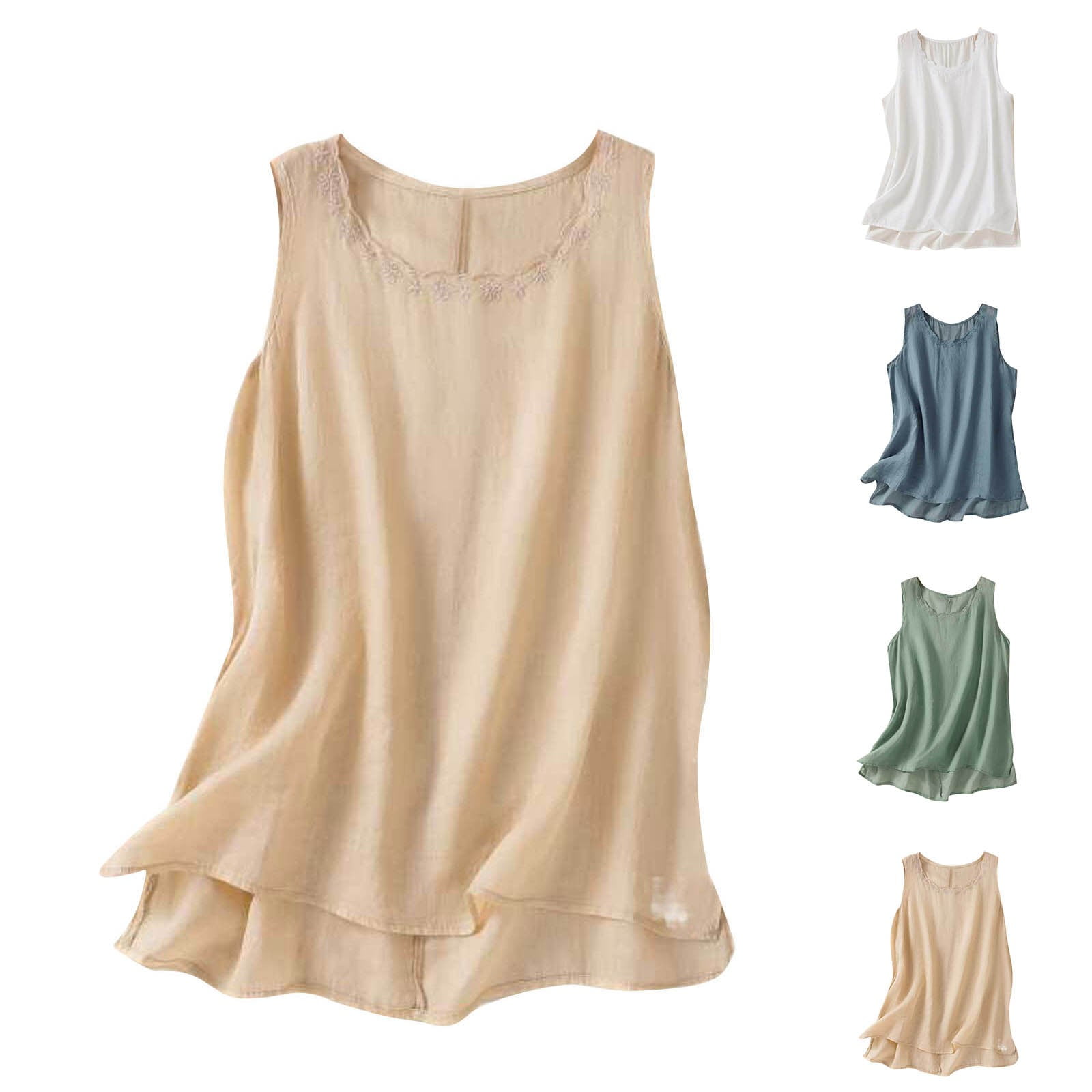 Dazajoo Linen Tank Tops for Women 2025 Summer Sleeveless Scoop Neck ...