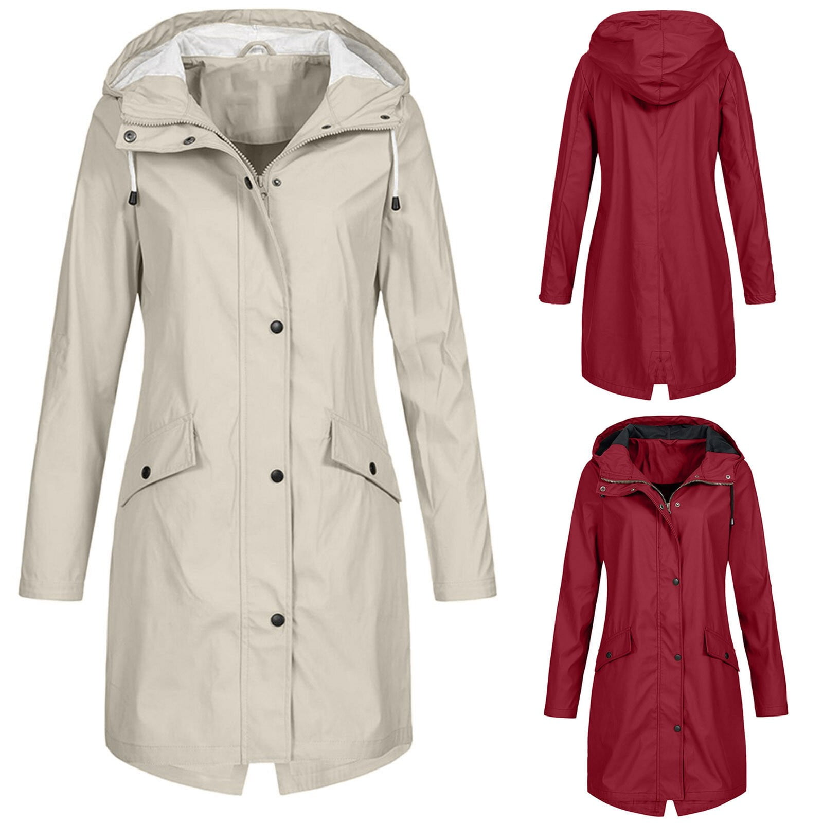 Dazajoo Long Rain Coats for Women Waterproof Fleece Lined Hooded Rain ...