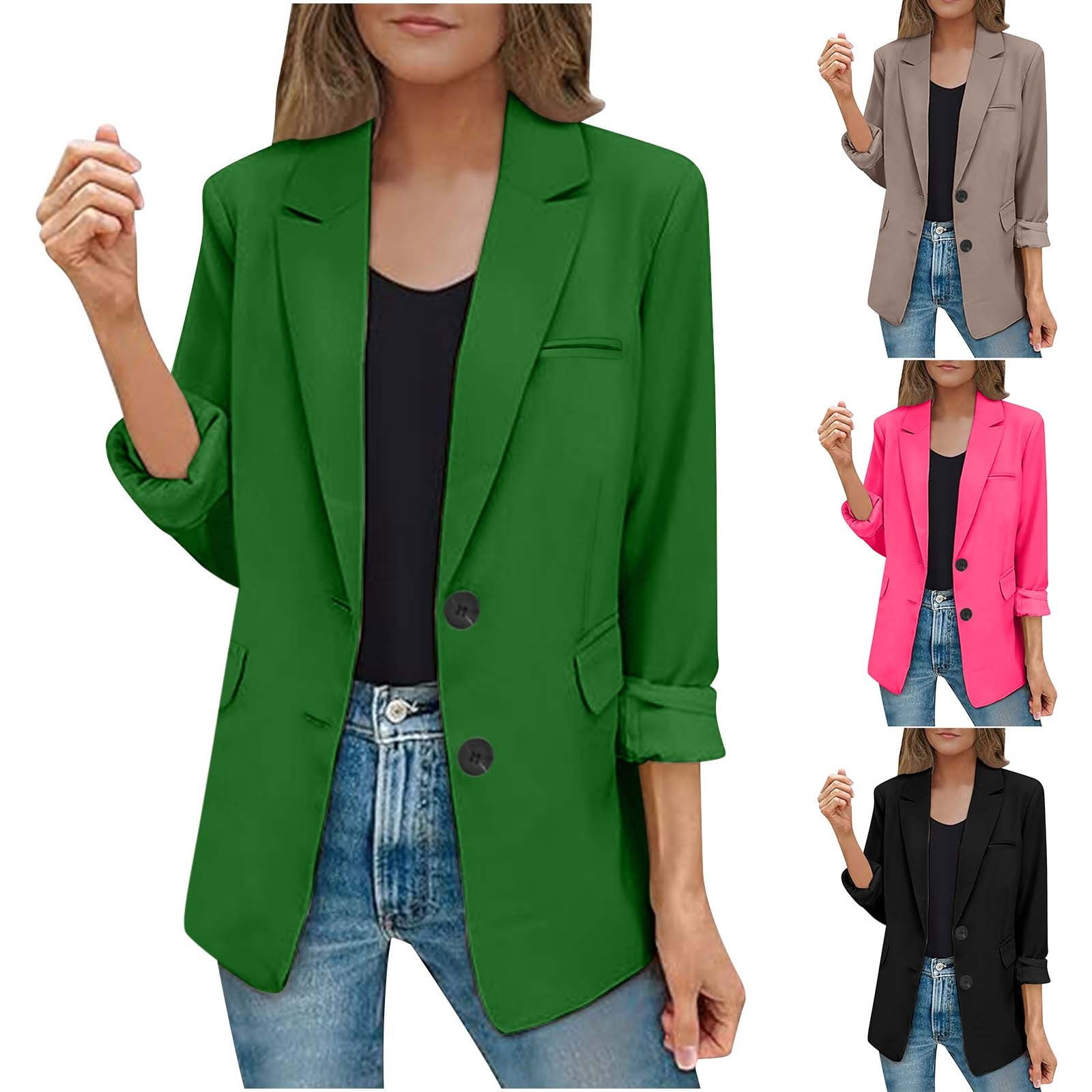 Dazajoo Long Sleeve Blazers for Women Classic Solid Color Open Front ...