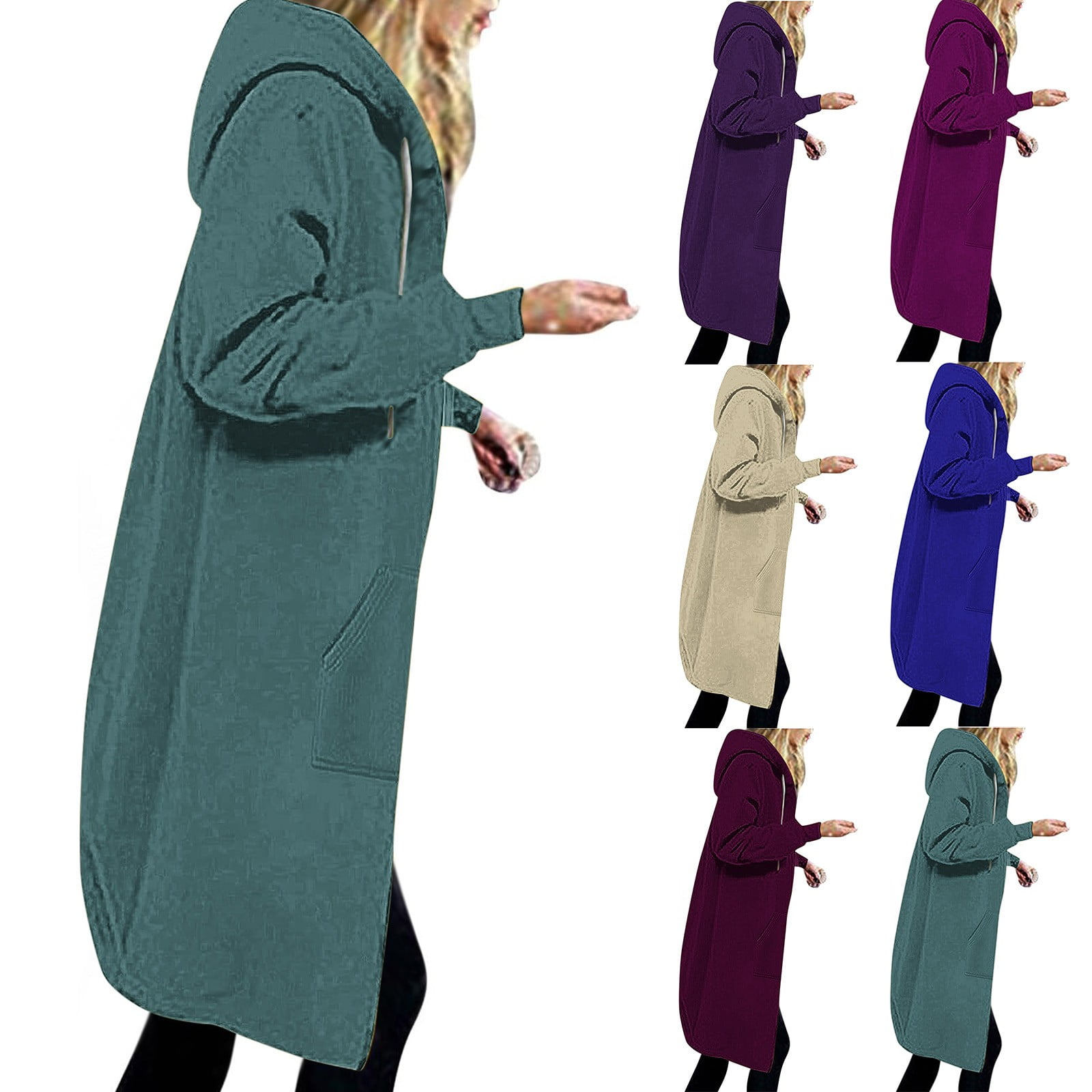 Dazajoo Long Zip Up Hoodie Women Solid Color Hooded Sweatshirts with ...