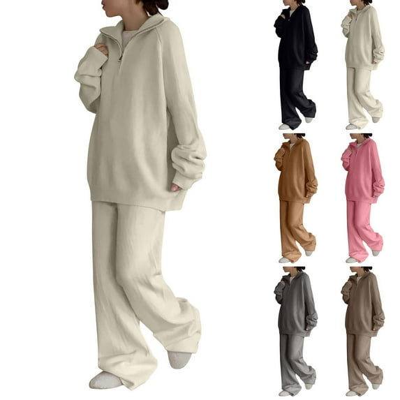 Dazajoo Lounge Set for Women Sweatsuit 2 Piece Outfits Loose Jogger Sets Long Sleeve Half Zip ...