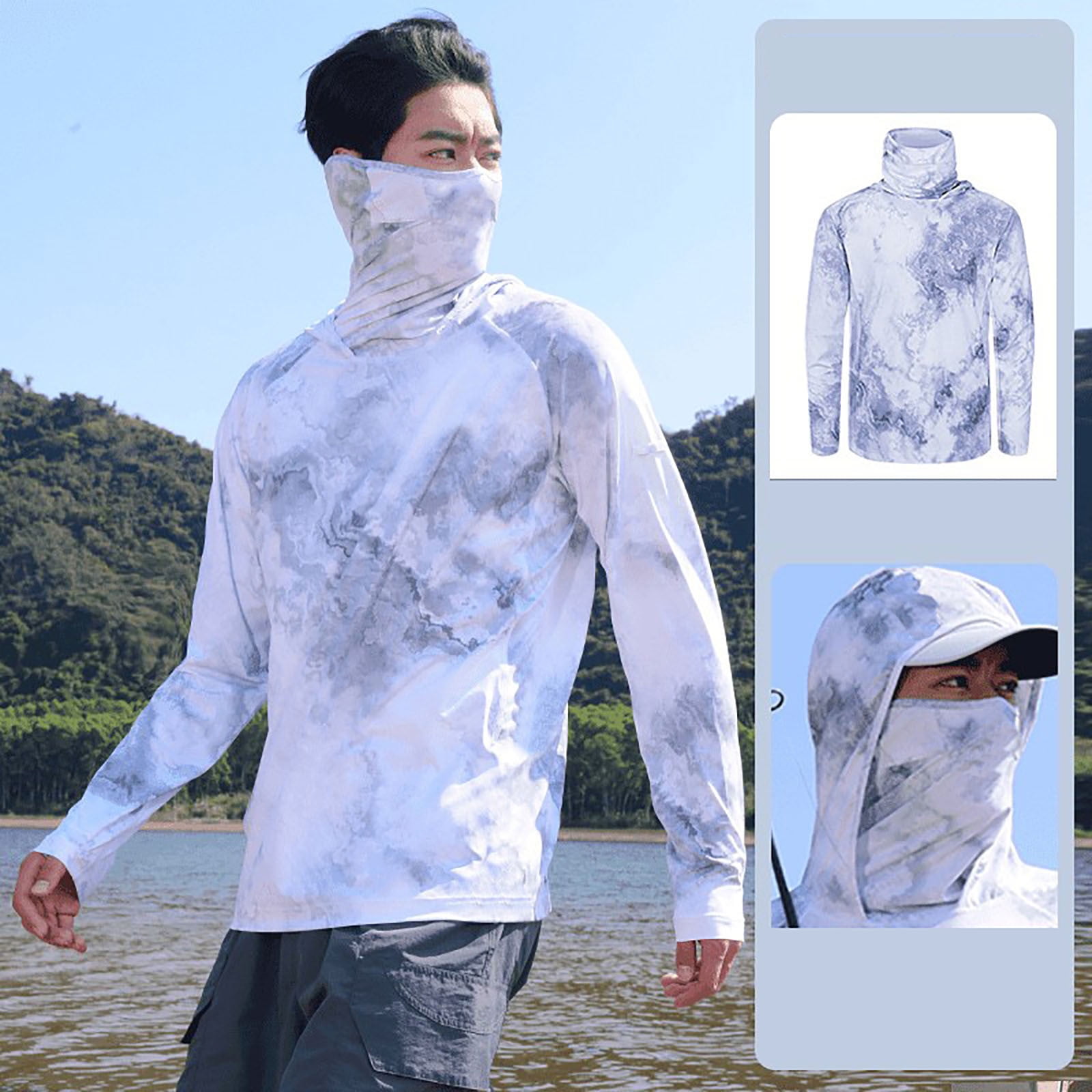 Dazajoo Men's Cooling Hooded Fishing Shirt - SPF Face Mask & Sun ...