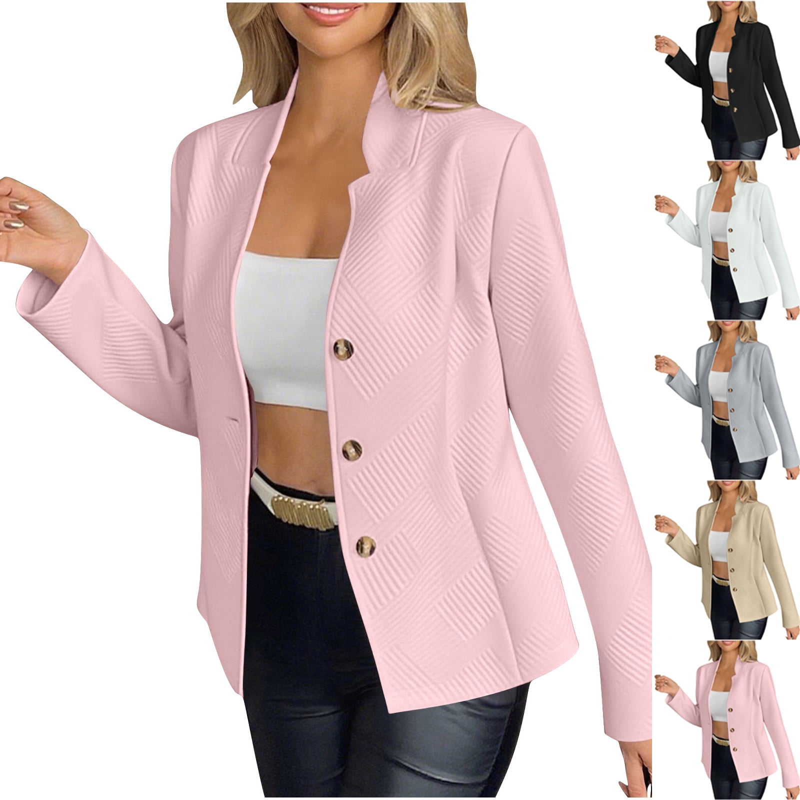 Dazajoo Notch Lapel Blazer Women Business Casual Long Sleeve Button ...