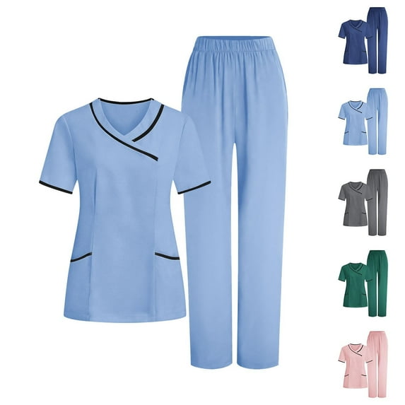 Dazajoo Nursing Scrub Sets for Women 2 Piece Short Sleeve V-Neck Tunics ...