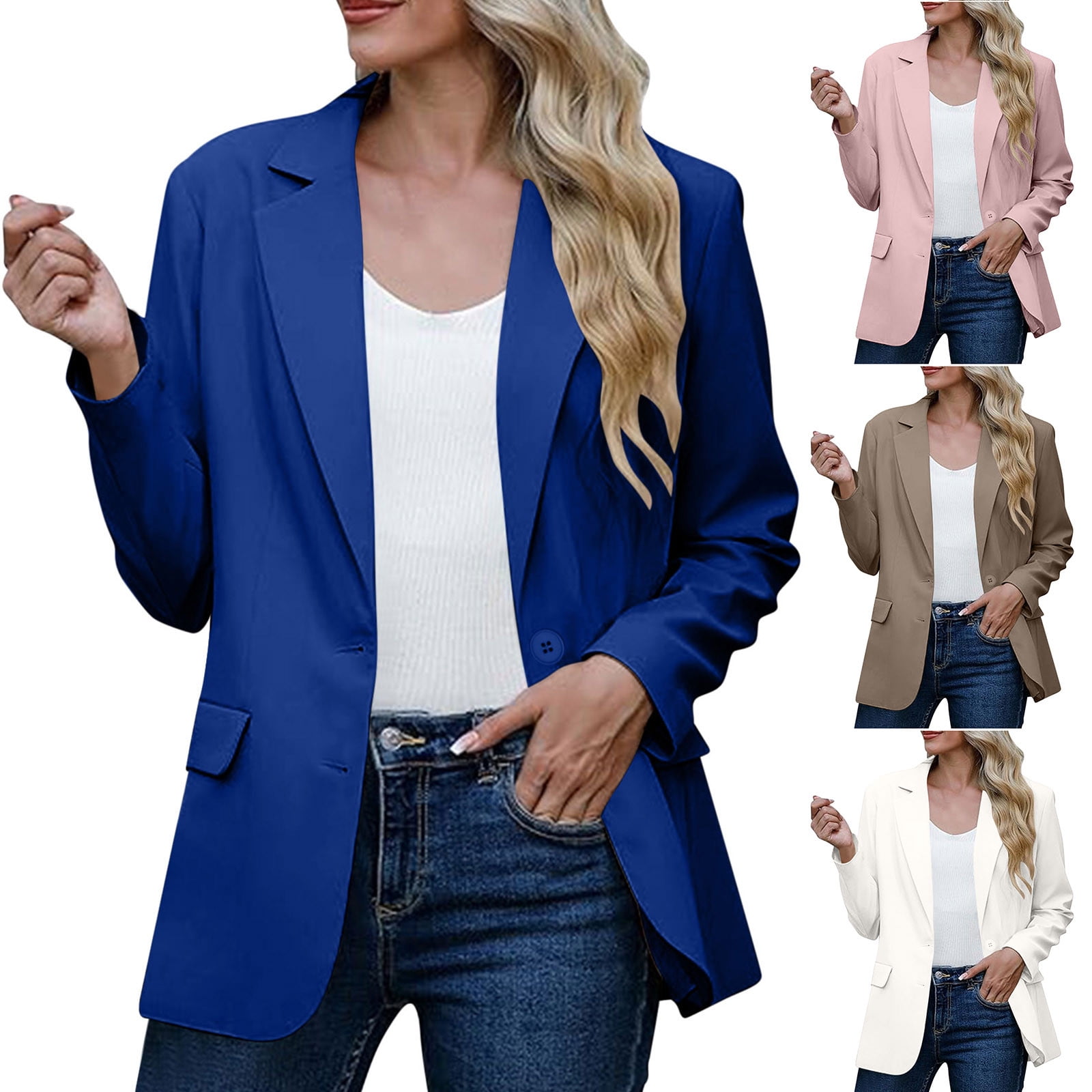 Dazajoo Open Front Blazer for Women Plus Size Solid Color Work Office ...