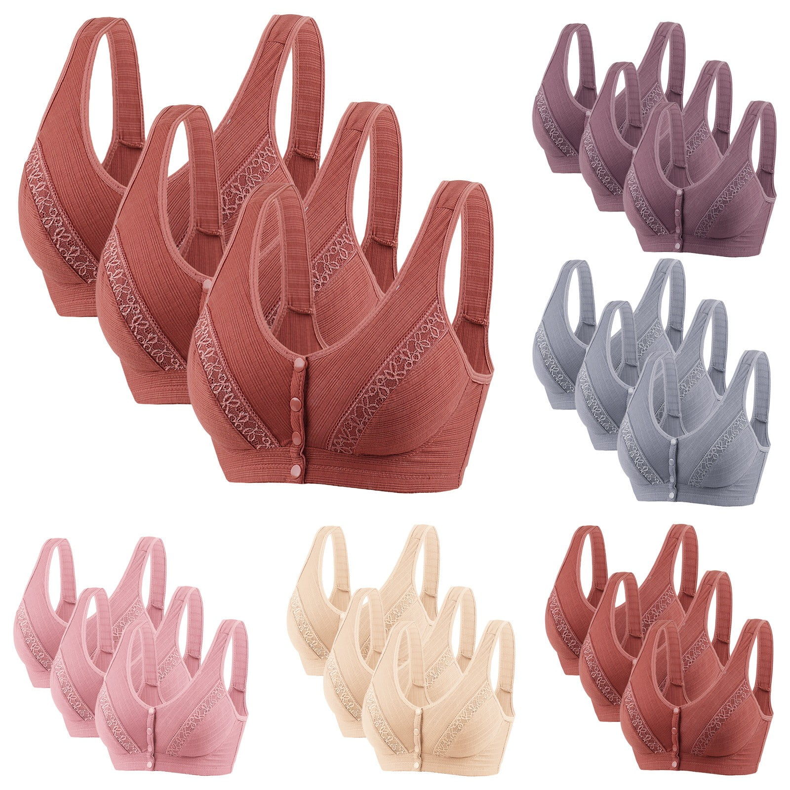 Dazajoo Pack of 3 Plus Size Adjustable Strap Bras for Women Convenient ...