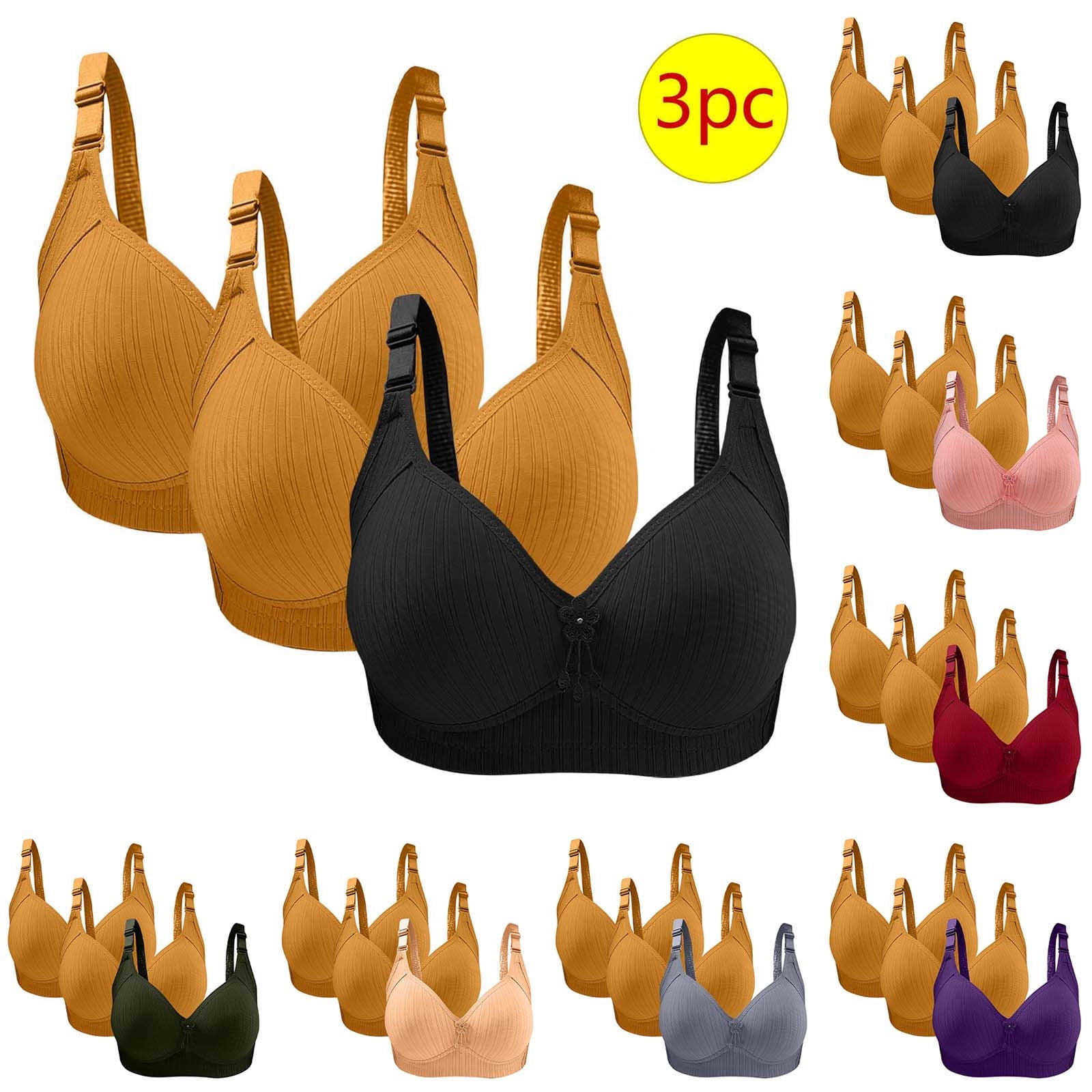 Dazajoo Pack of 3 Women Plus Size Bras No Underwire Push Up Pullover ...