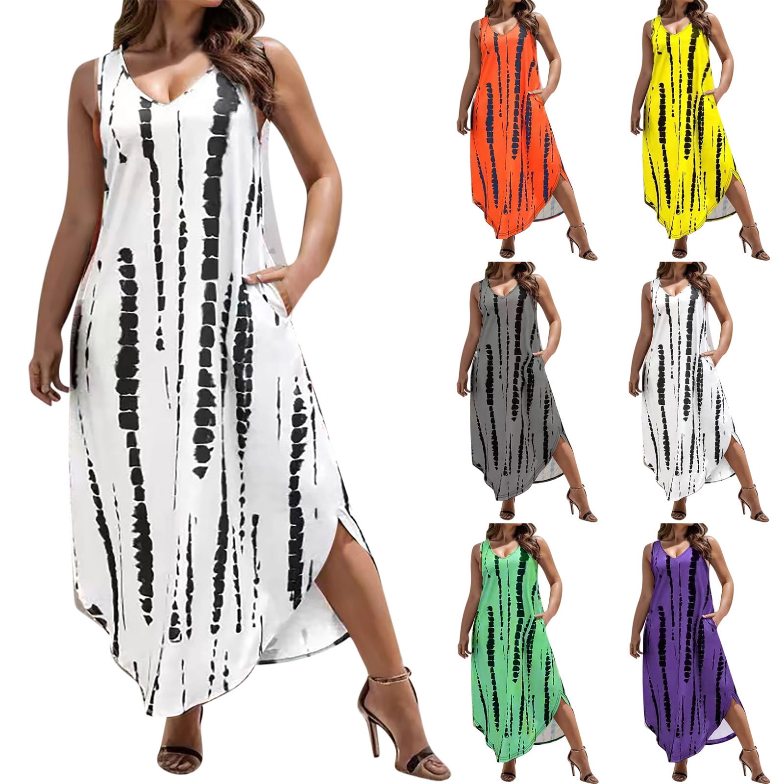 Dazajoo Plus Size Beach Sun Dresses for Women 2025 Vacation Sleeveless ...