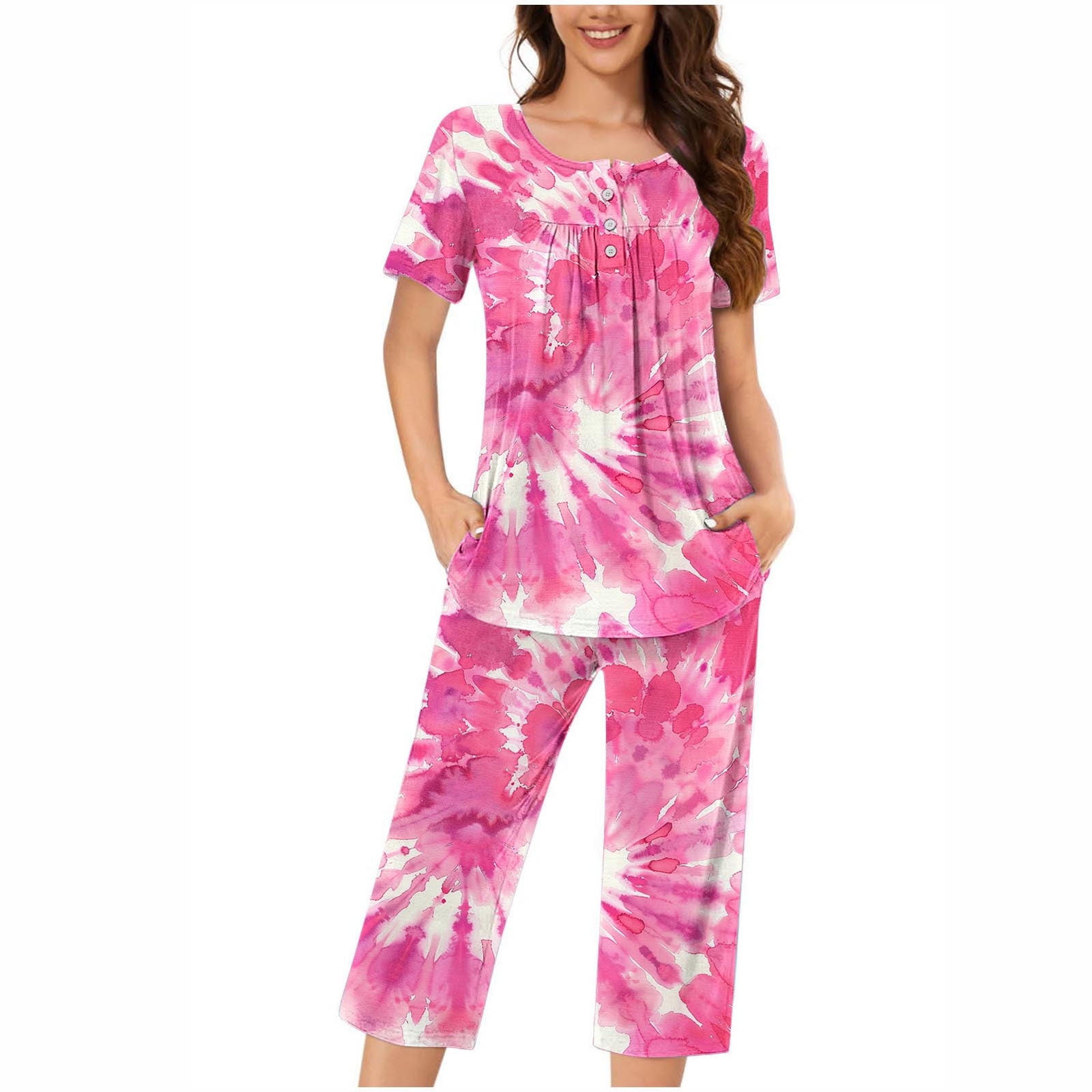 Dazajoo Plus Size Pajamas Set for Women,2024 Women Pajama Set Sleepwear ...