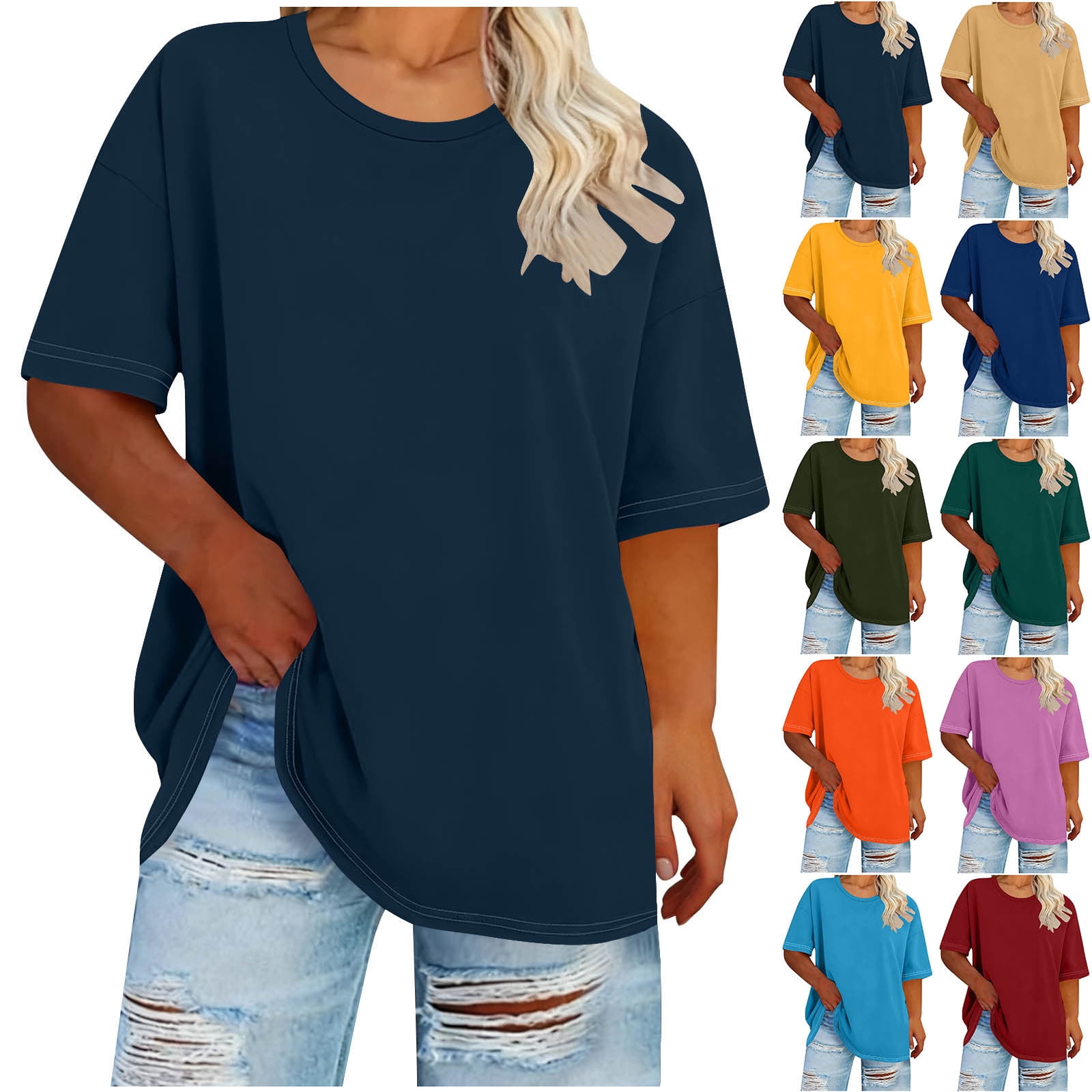 Dazajoo Plus Size Shirts for Women Short Sleeve Crew Neck Solid Color ...