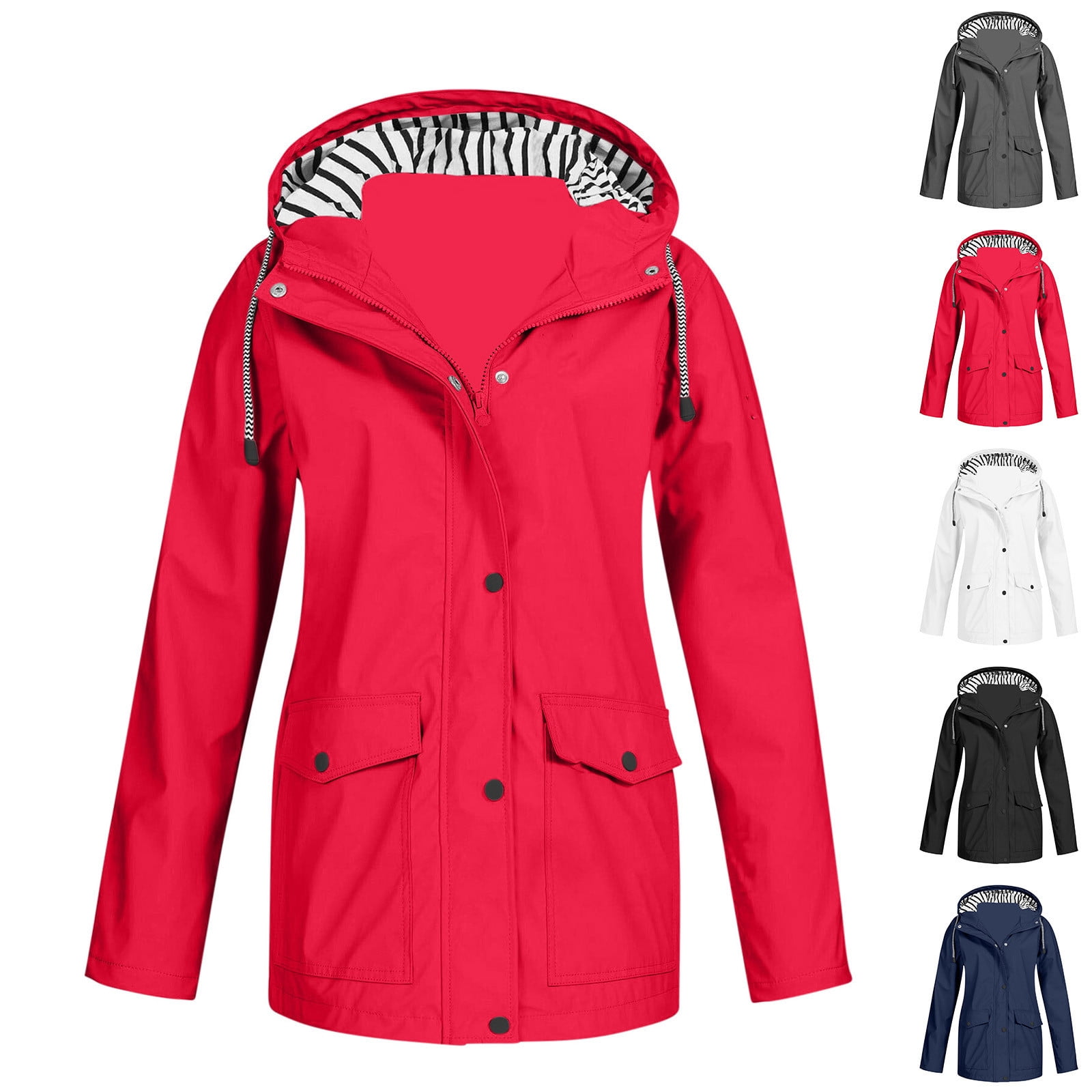 Dazajoo Plus Size Waterproof Winter Jackets for Women Striped Lined Zip ...