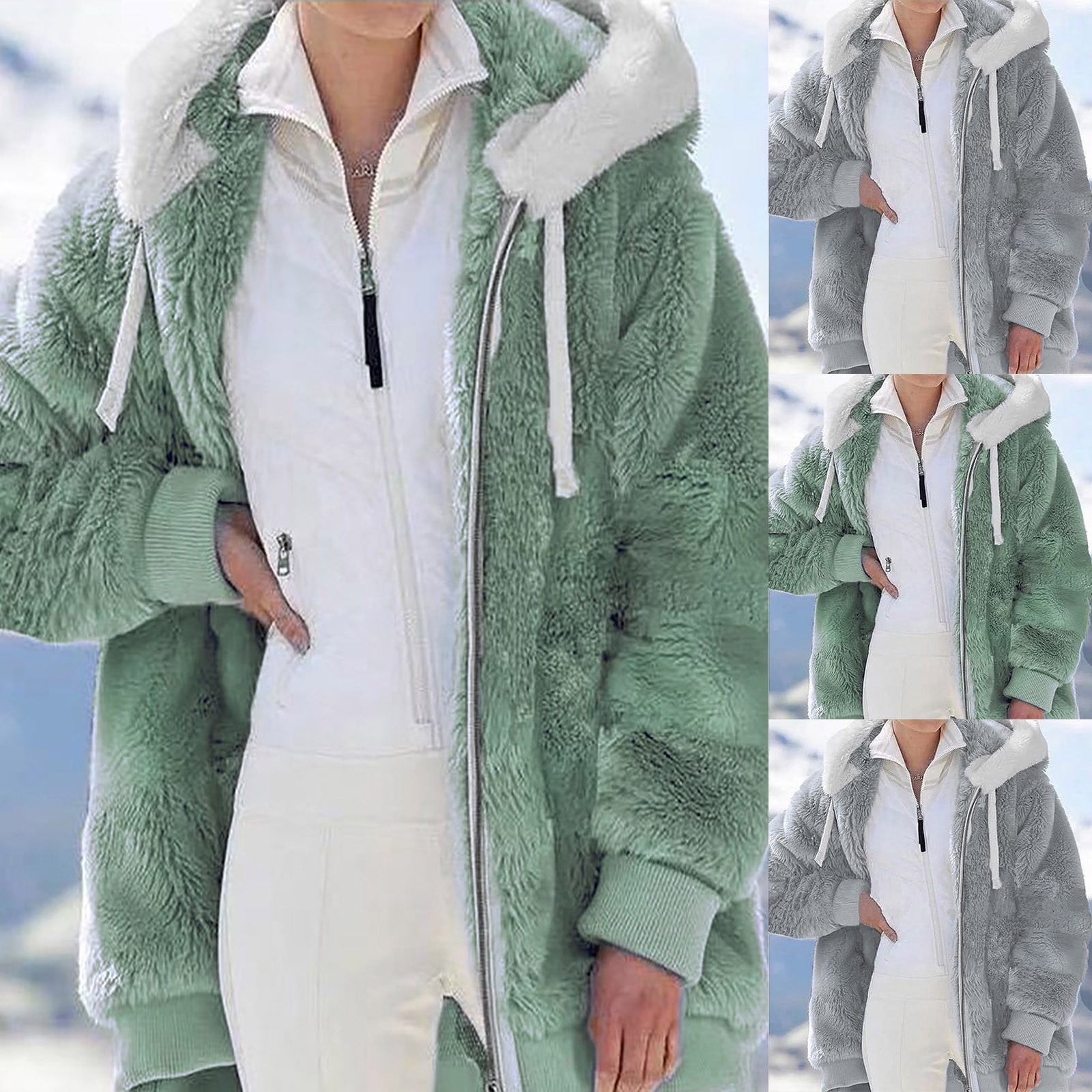 Dazajoo Plus Size Womens Plush Jacket Zip Up Fleece Fuzzy Coats Solid ...