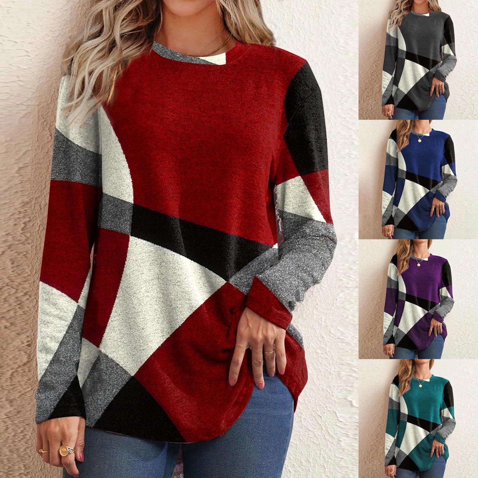 Dazajoo Prime Today Women's Color Block Tunic Tops Casual Long Sleeve ...