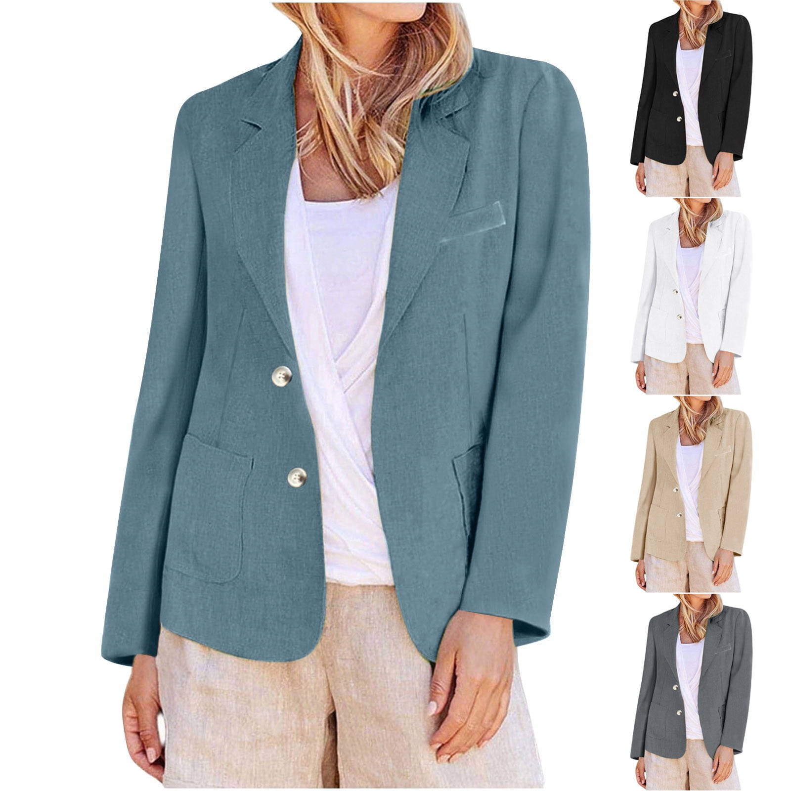 Dazajoo Professional Blazers for Women Double Button Linen Suits ...