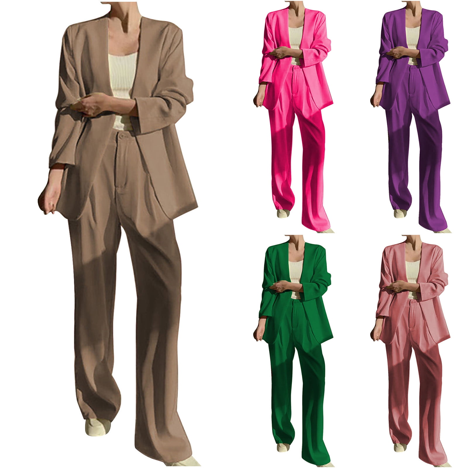 Dazajoo Blazer Sets Women 2 Piece Outfits Dressy Open Front Long Sleeve ...