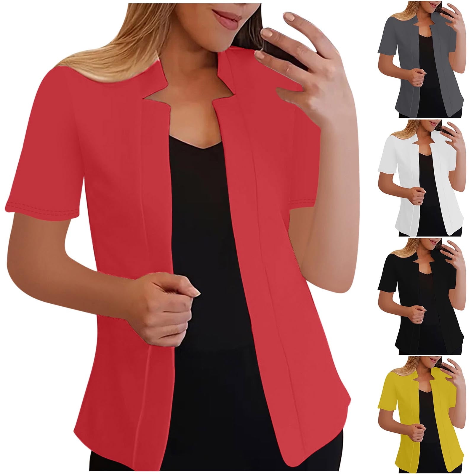 Dazajoo Short Sleeve Blazers for Women Lightweight Open Front Suit ...