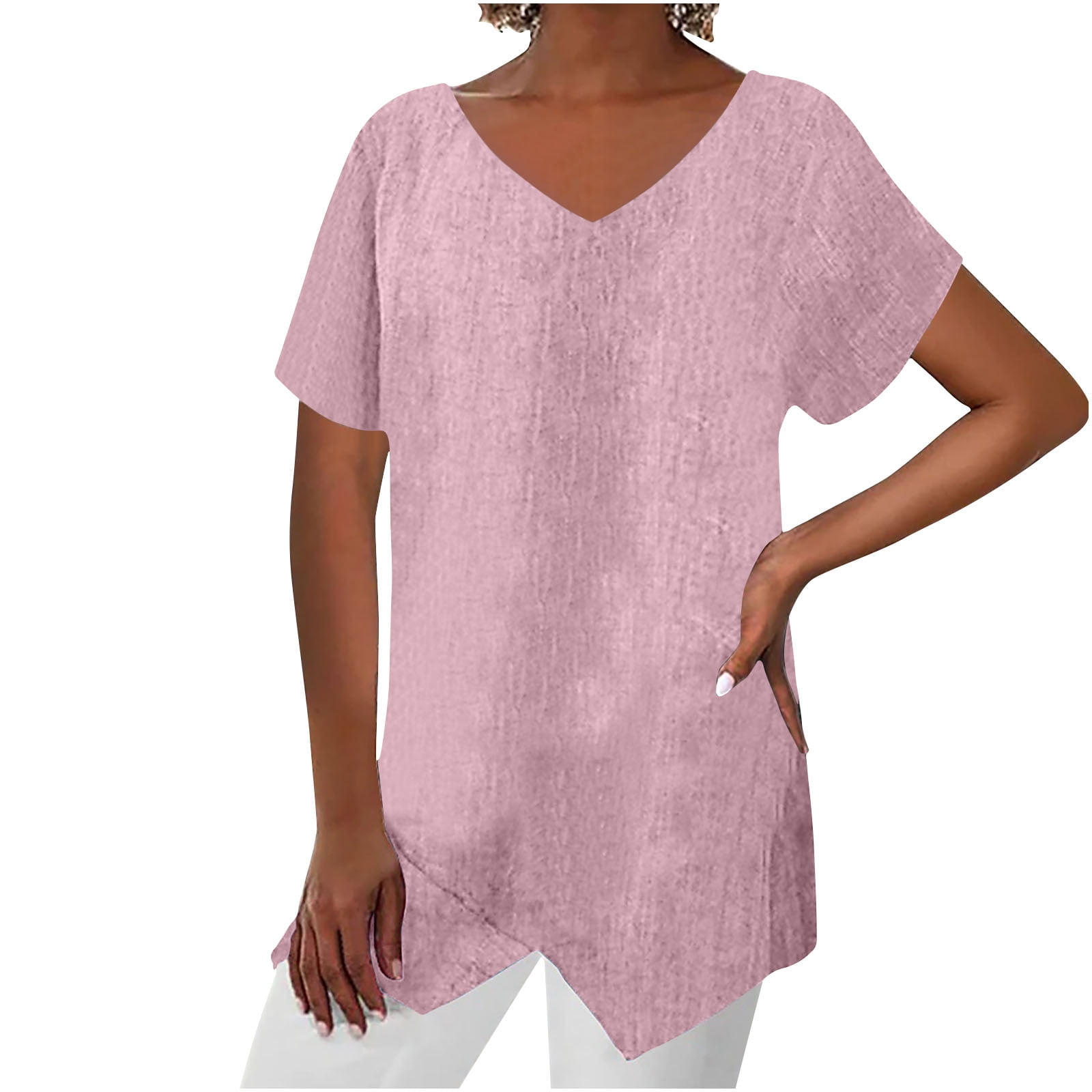 Dazajoo Solid Color Cotton Linen Tops for Women 2024 Summer Trendy ...
