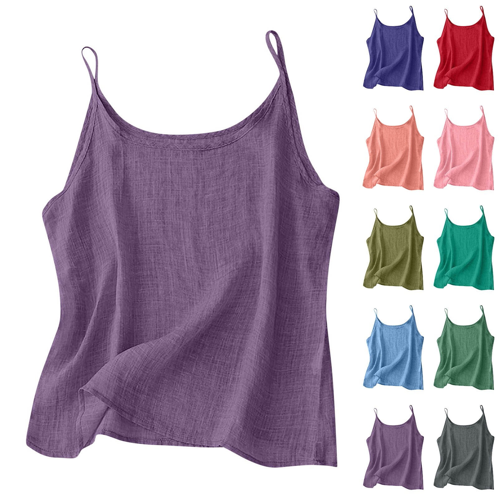 Dazajoo Summer Linen Shirts for Women Spaghetti Strap Loose Fit Tank ...