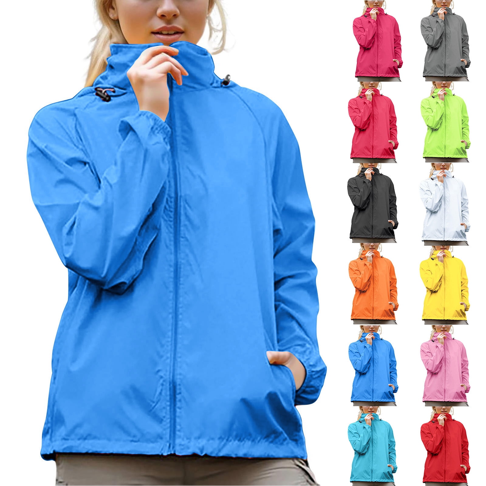 Dazajoo Sun Protection Windbreaker Women Zip Up Long Sleeve Hooded ...
