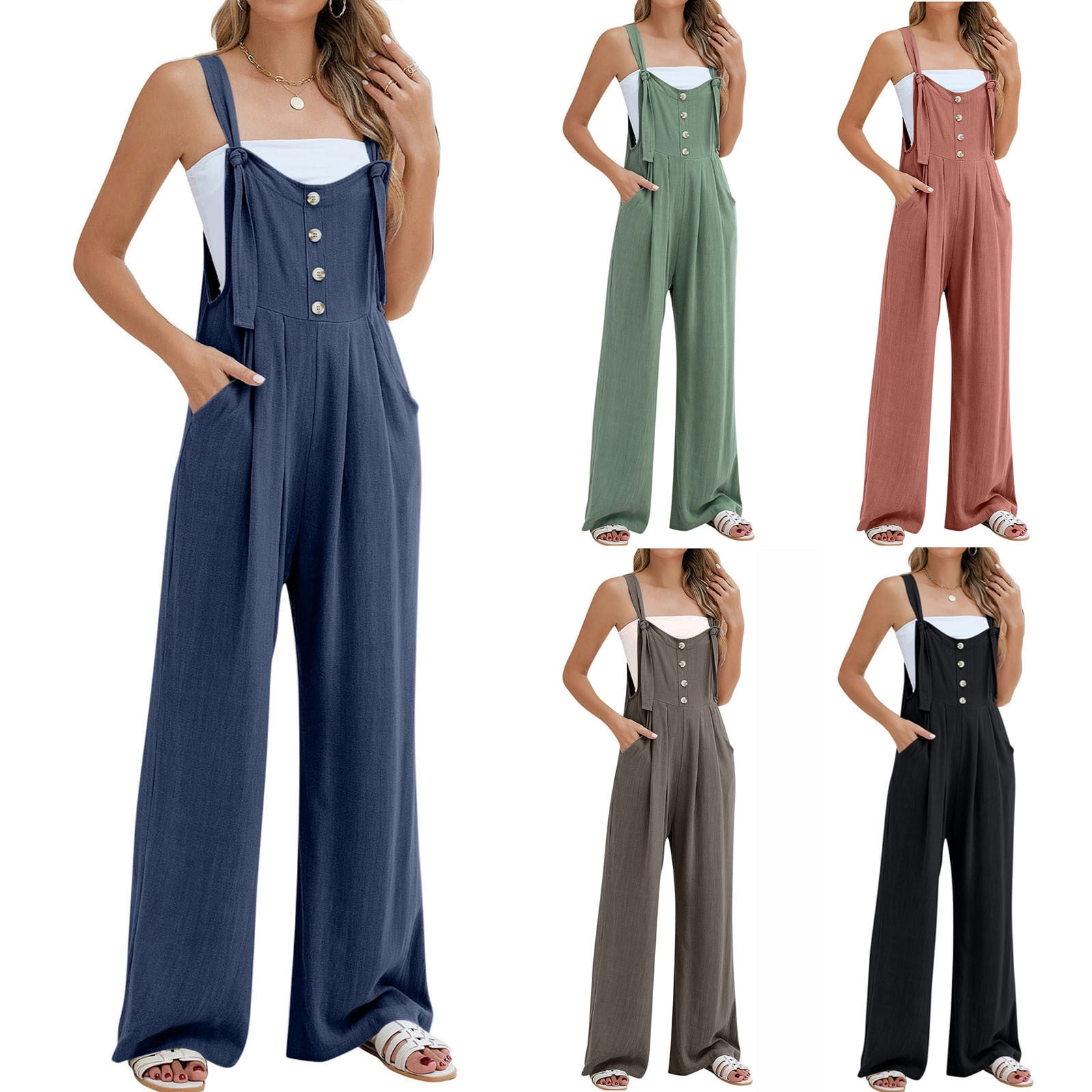Eryao Today's Deals Overalls for Women Loose Fit Sleeveless Wide Leg ...