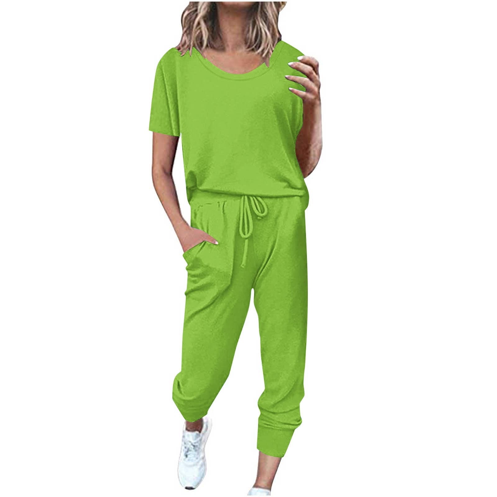 Dazajoo Two Piece Outfits For Women Going Out Short Sleeve Crew Neck