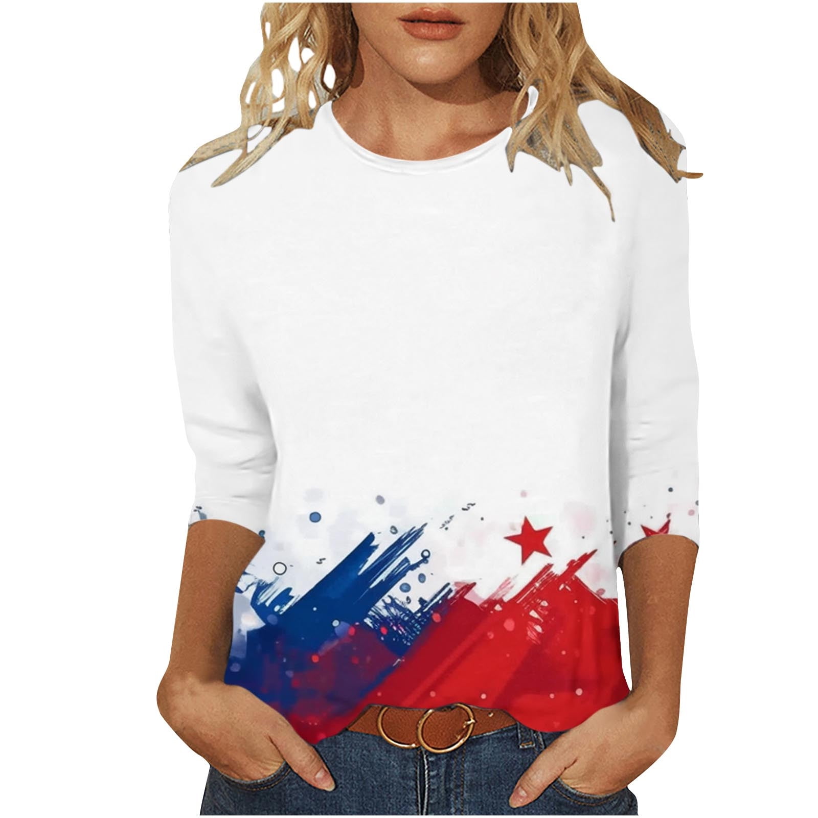 Dazajoo Vacation Sale Fourth of July Shirts for Women 3/4 Sleeve ...