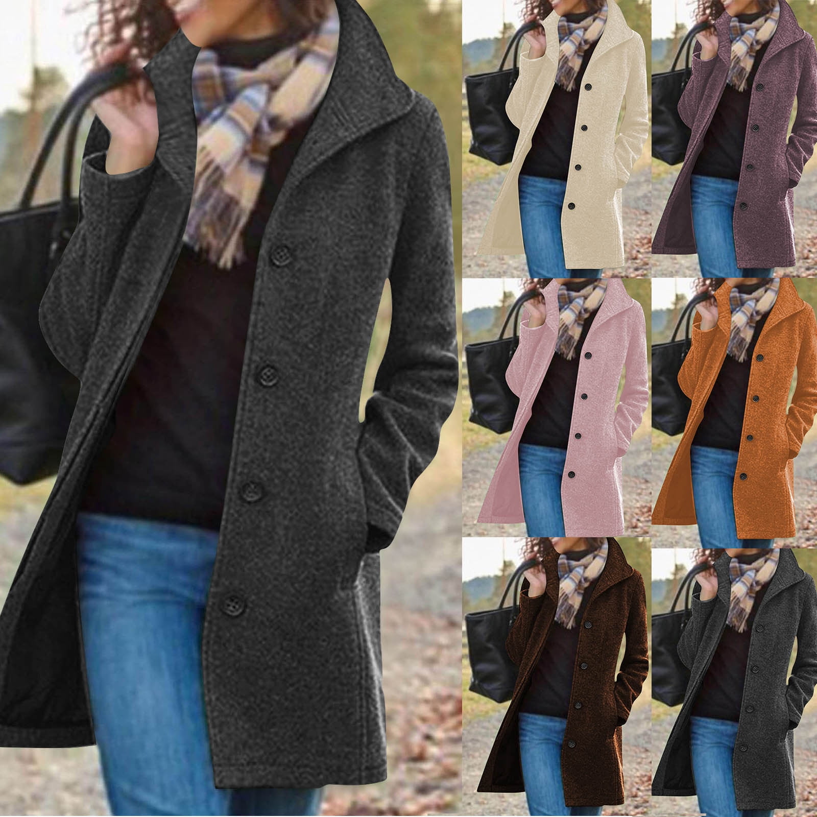 Dazajoo Winter Trench Coats for Women Single Breasted Button Lapel ...