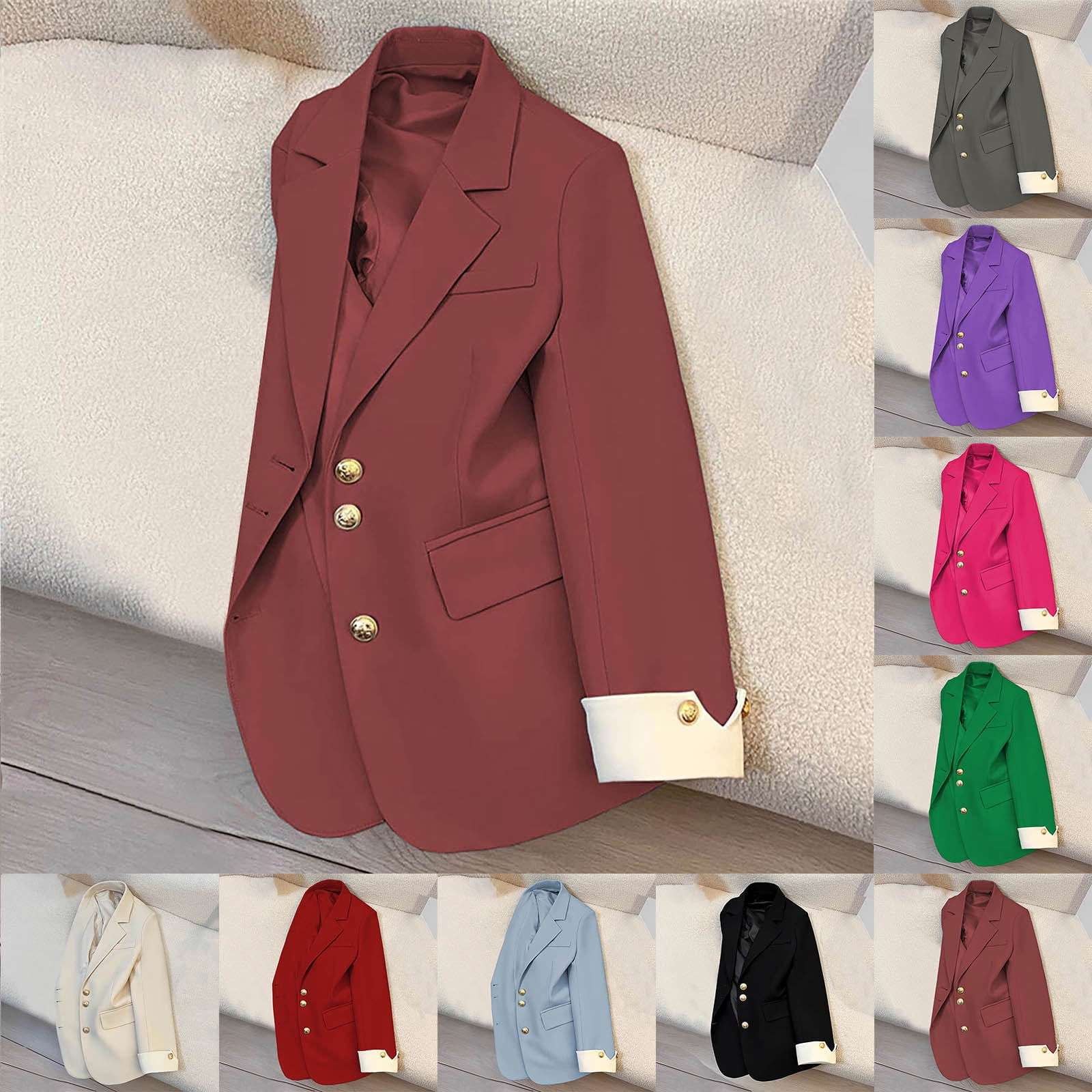 Dazajoo Women Blazers Business Casual Notch Lapel Open Front Long ...