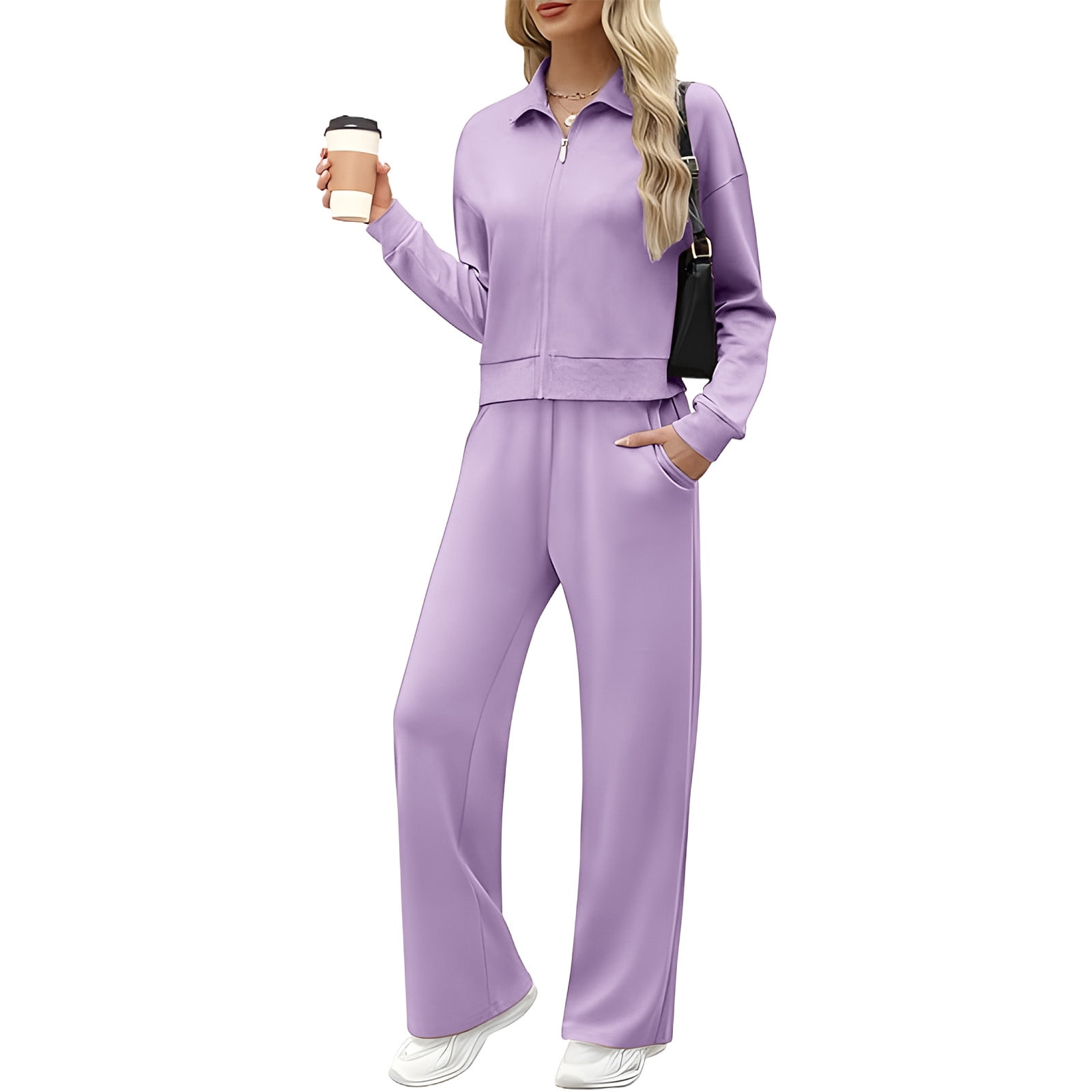 Dazajoo Women Fall Sets 2 Piece Outfits Zip Up Long Sleeve Jacket ...