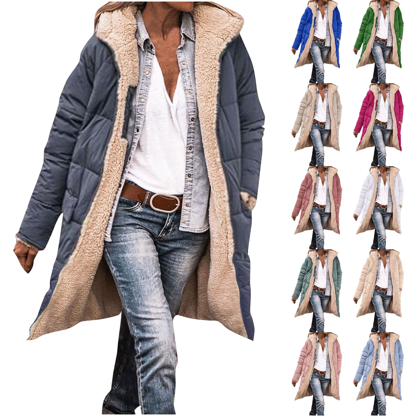 Dazajoo Women Shearling Fleece Long Coat Winter Warm Sherpa Puffer ...
