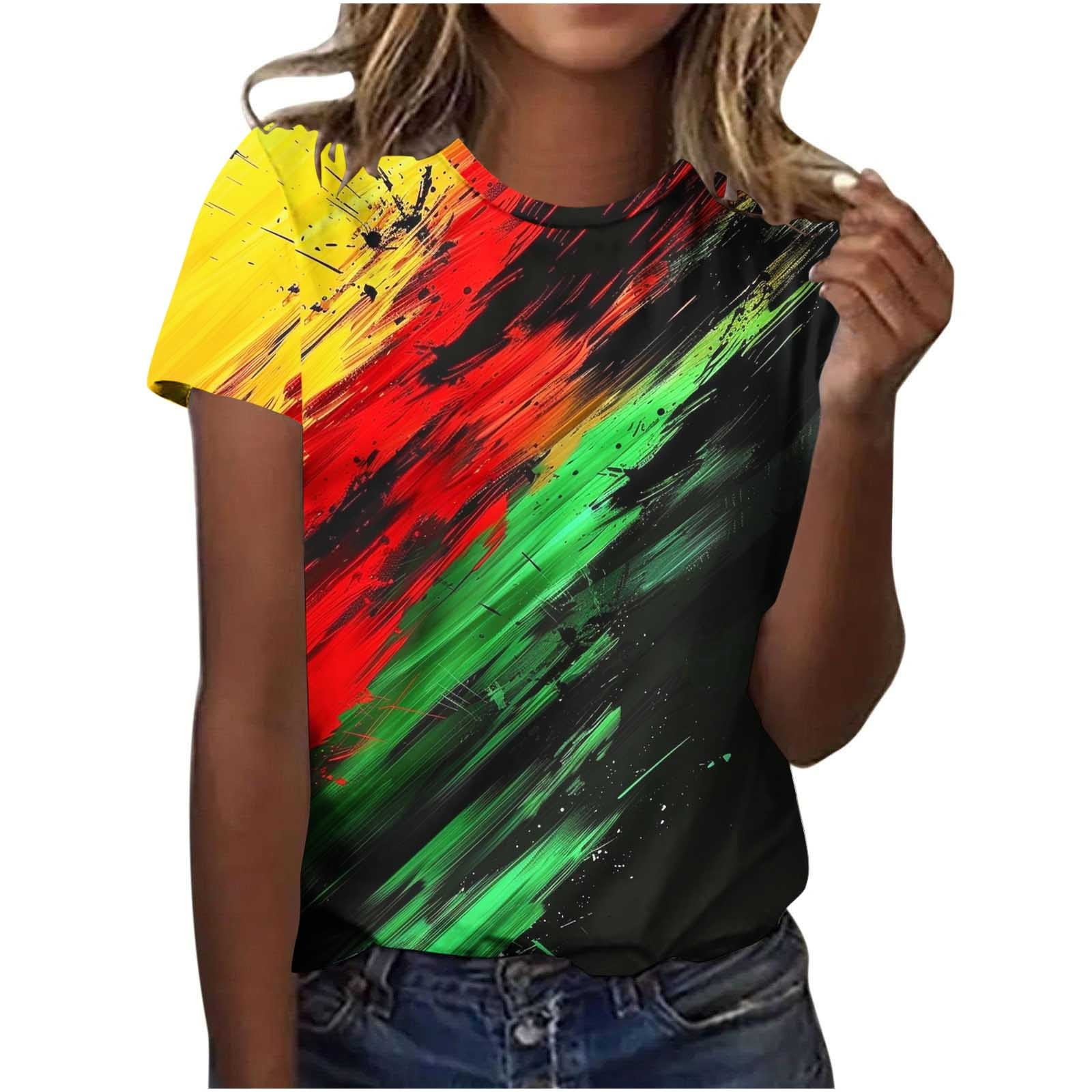 Dazajoo Women's 4th of July Tops 2025 Independence Day Short Sleeve Graphic Shirts Summer ...