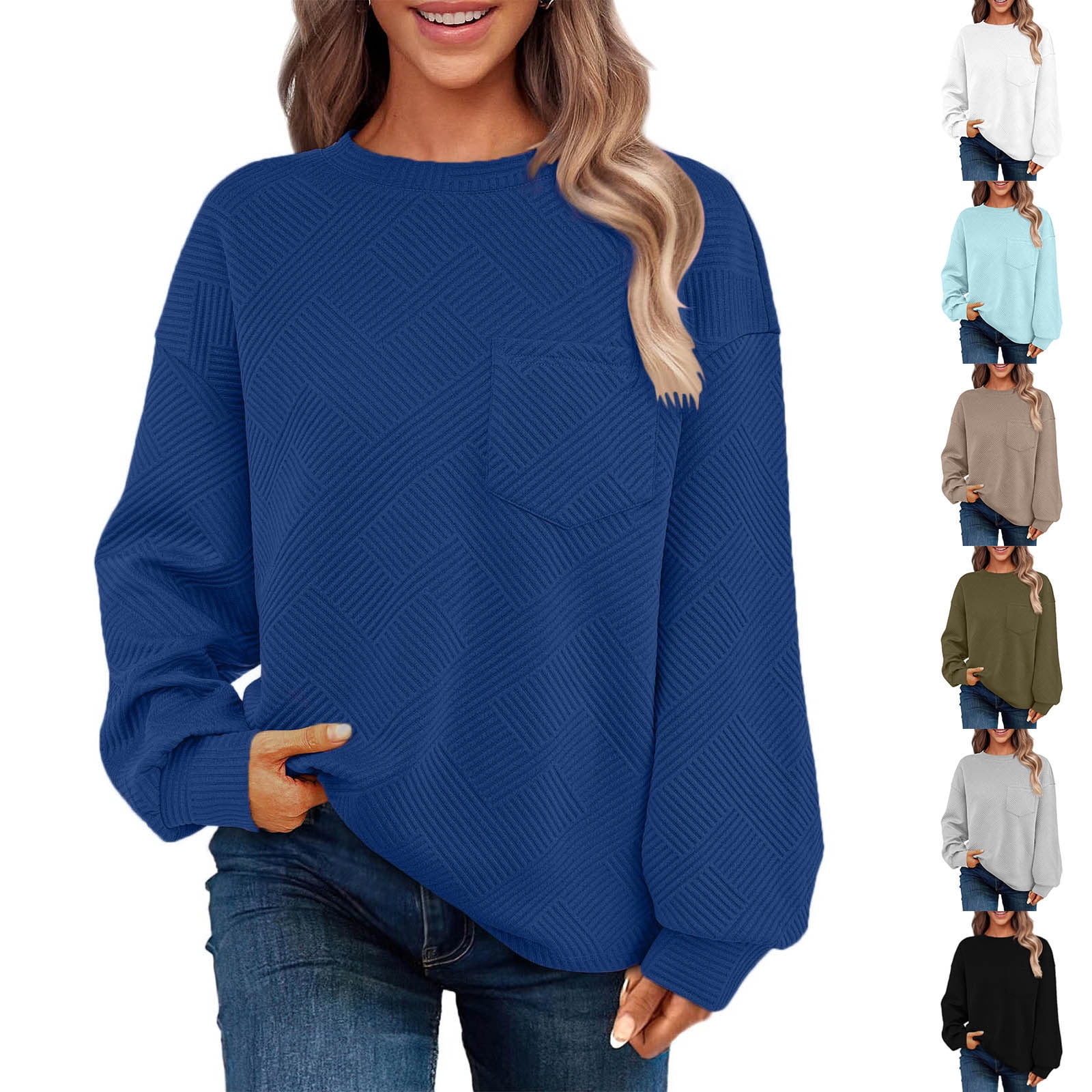 Dazajoo Women's Casual Textured Sweatshirts 2024 Fall Winter Long ...