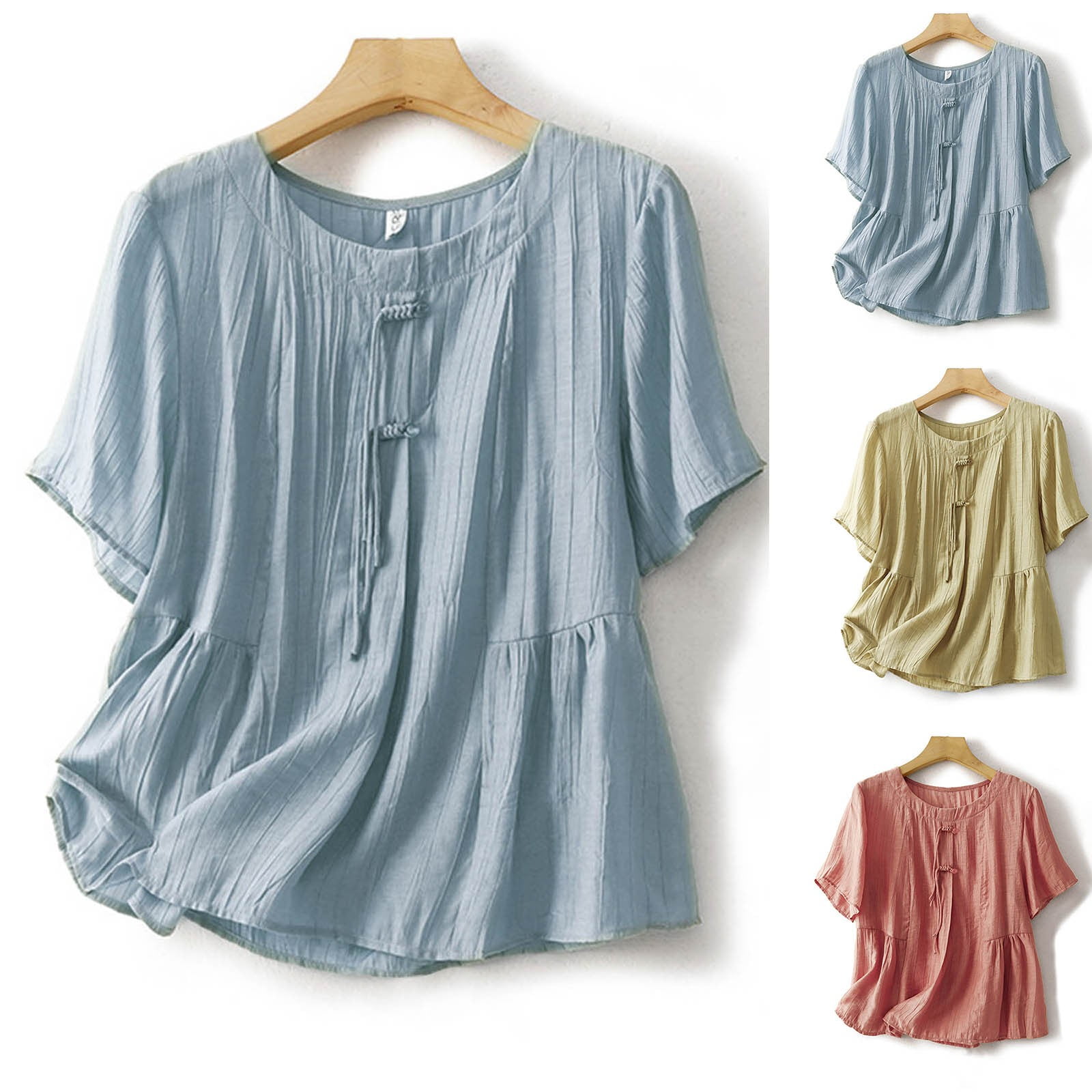Dazajoo Women's Cotton Linen Tunic Top Half Sleeve Embroidered Peasant ...