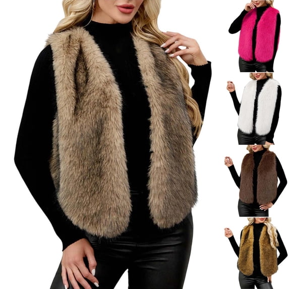 Dazajoo Women's Faux Fur Vest Sleeveless Open Front Fuzzy Cardigan ...