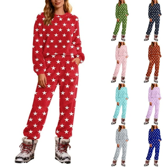 Dazajoo Women's Flannel Pjs Sets 2 Piece Long Sleeve Crewneck Pullover ...