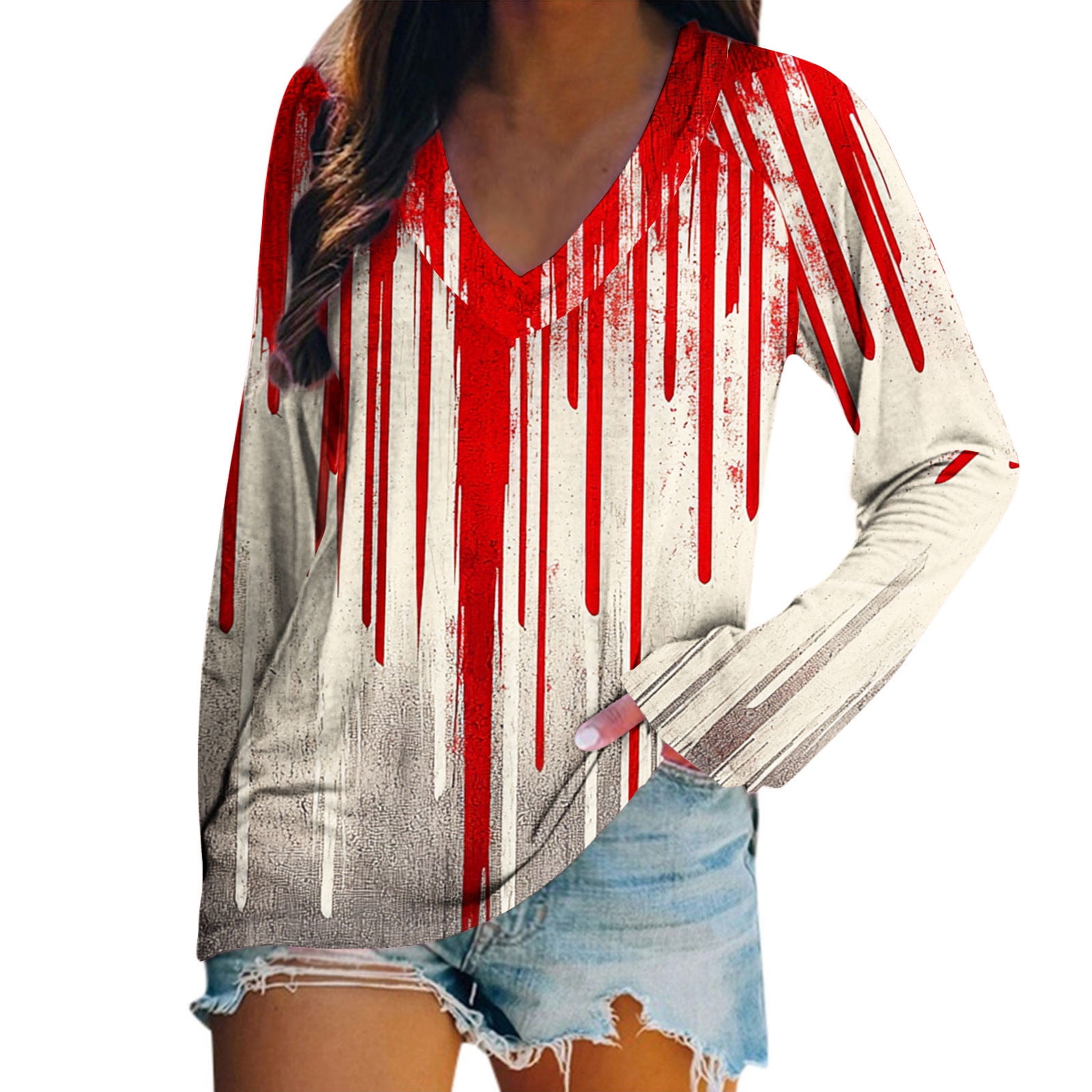 Dazajoo Women's Halloween Festival Pullover - Long Sleeve V Neck Theme ...