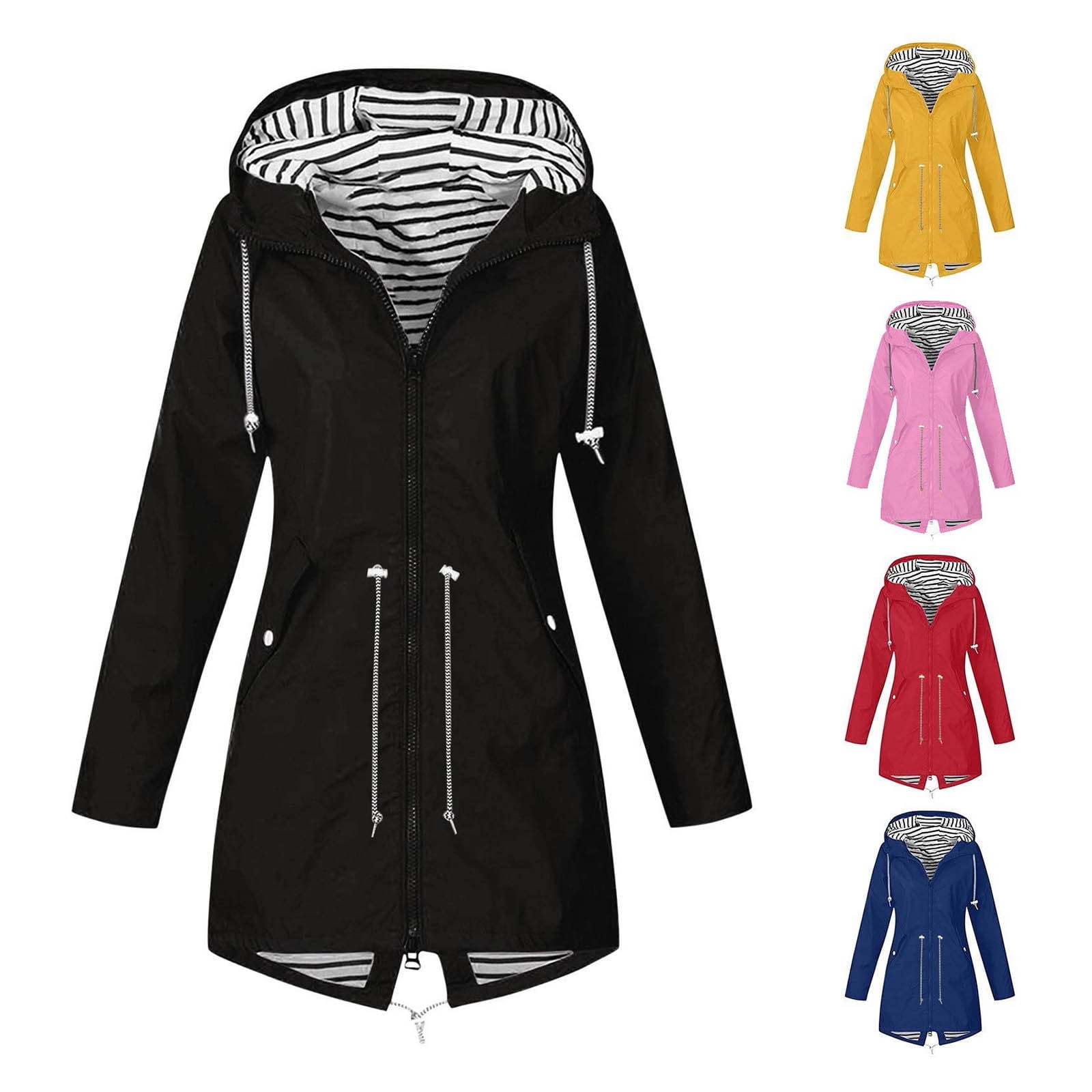 Dazajoo Women's Lightweight Rain Jacket with Hood Waterproof Striped ...