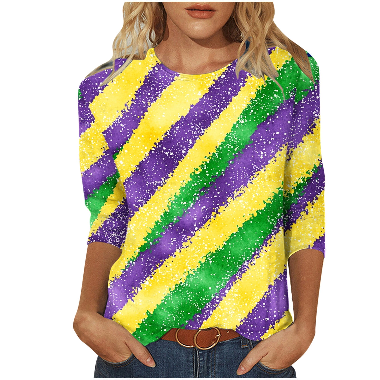 Dazajoo Women's Mardi Gras Tee Shirt Plus Size New Orleans Parade Tops ...