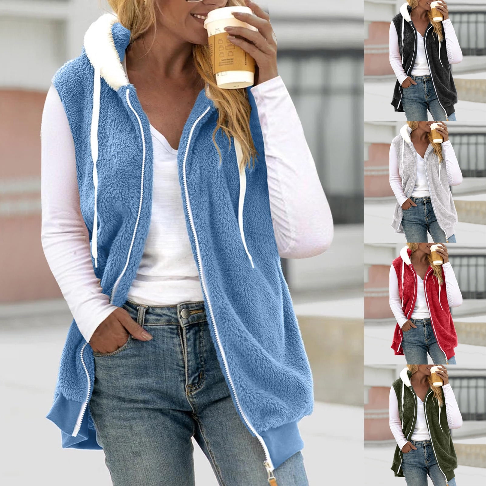 Dazajoo Women's Plus Size Fleece Zip Hood Jacket Zip Up Colorblock ...