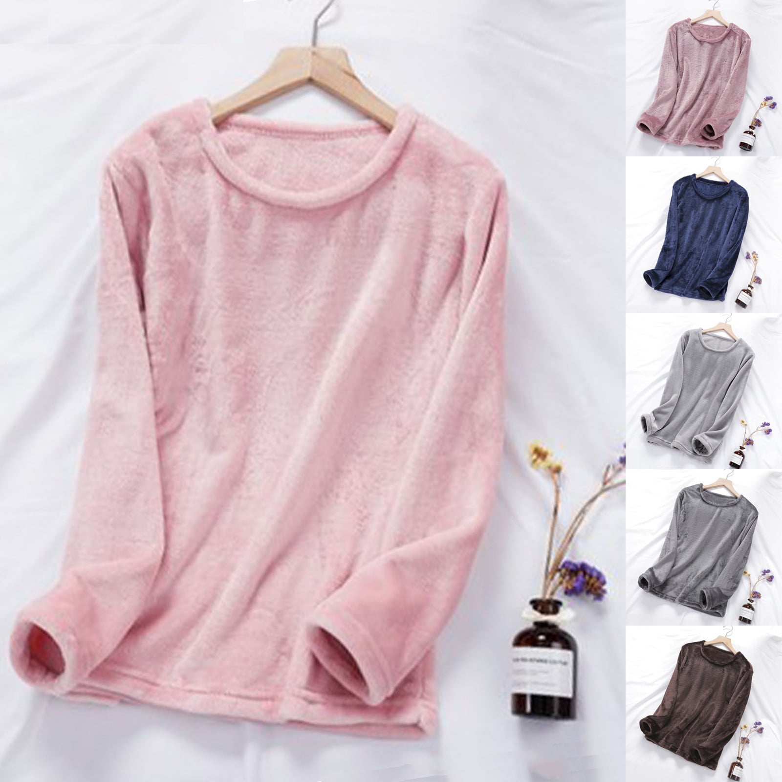 Dazajoo Women's Soft Comfy Warm Fannel Pajamas Long Sleeve Crewneck ...