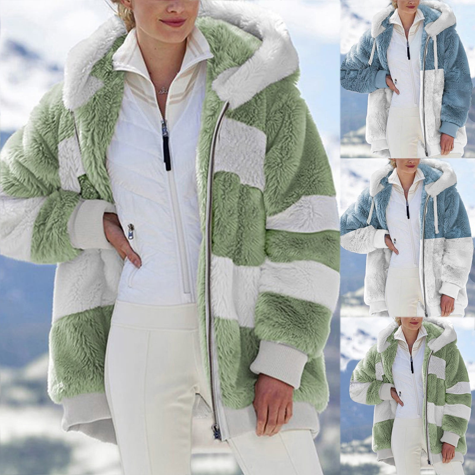 Dazajoo Women's Winter Color Block Coat Thicken Hooded Jacket Oversized ...