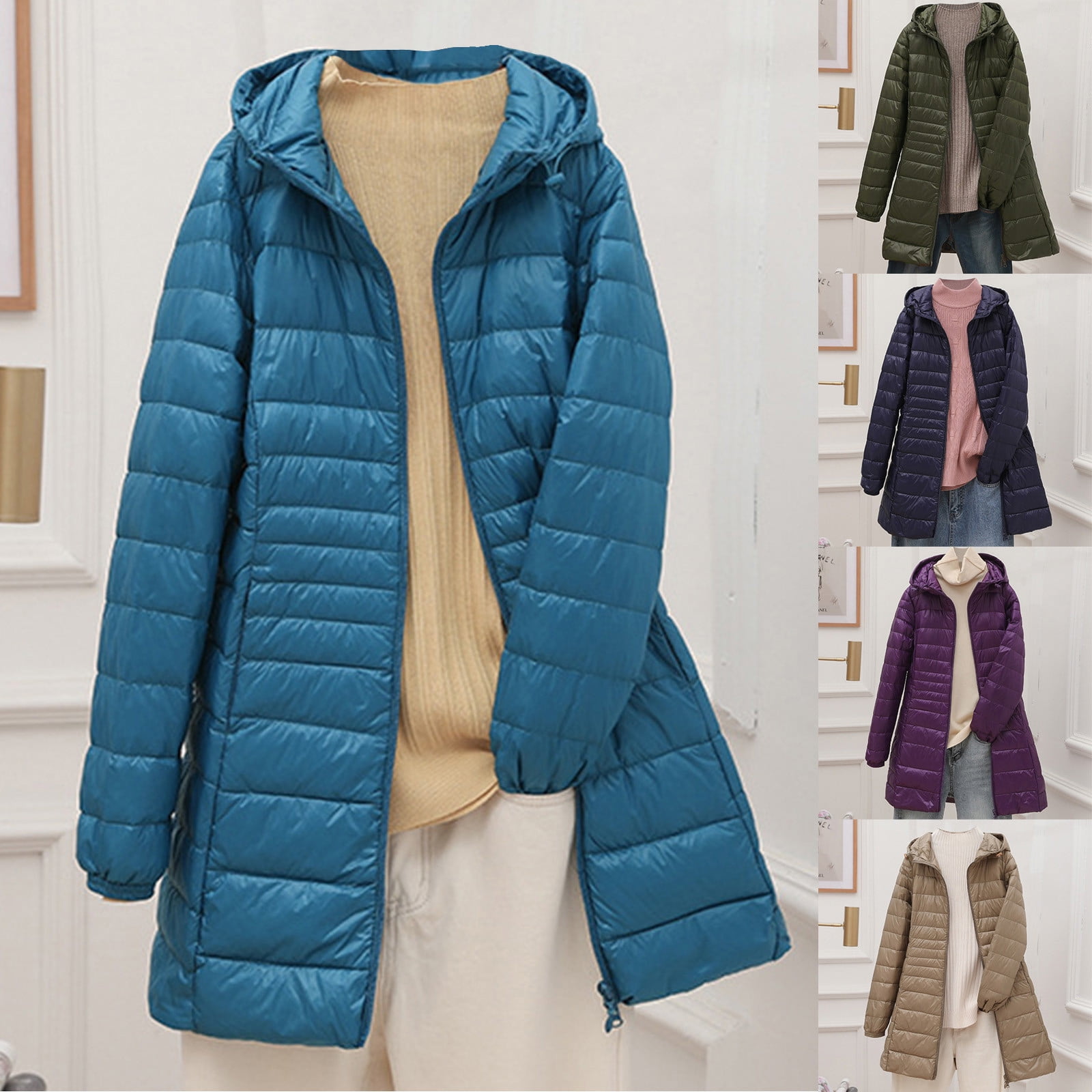 Dazajoo Women's Winter Quilted Jackets Long Sleeve Zip Up Down Jacket ...