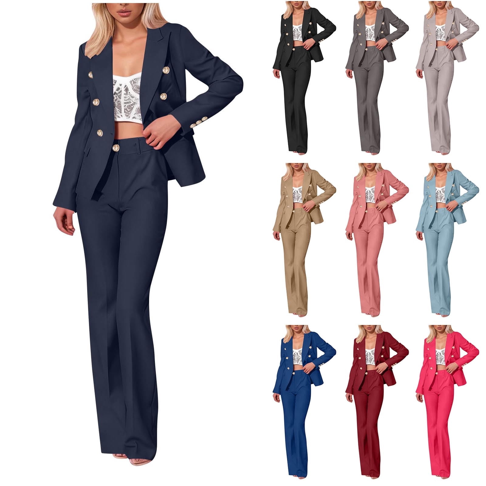 Dazajoo Womens 2 Piece Blazer Sets Long Sleeve Lapel Suit Jacket ...