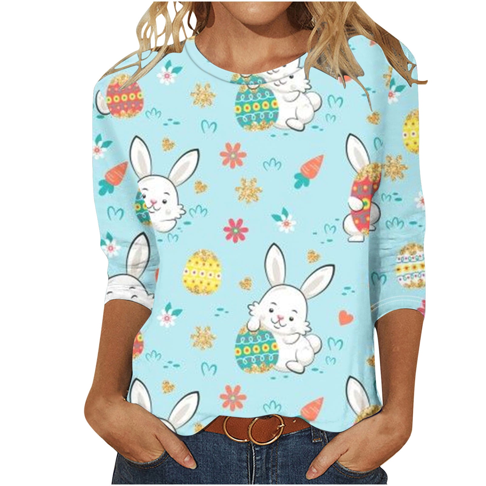 Dazajoo Womens Funny Easter Shirts Easter Tops 2025 Cute Eggs Bunny ...