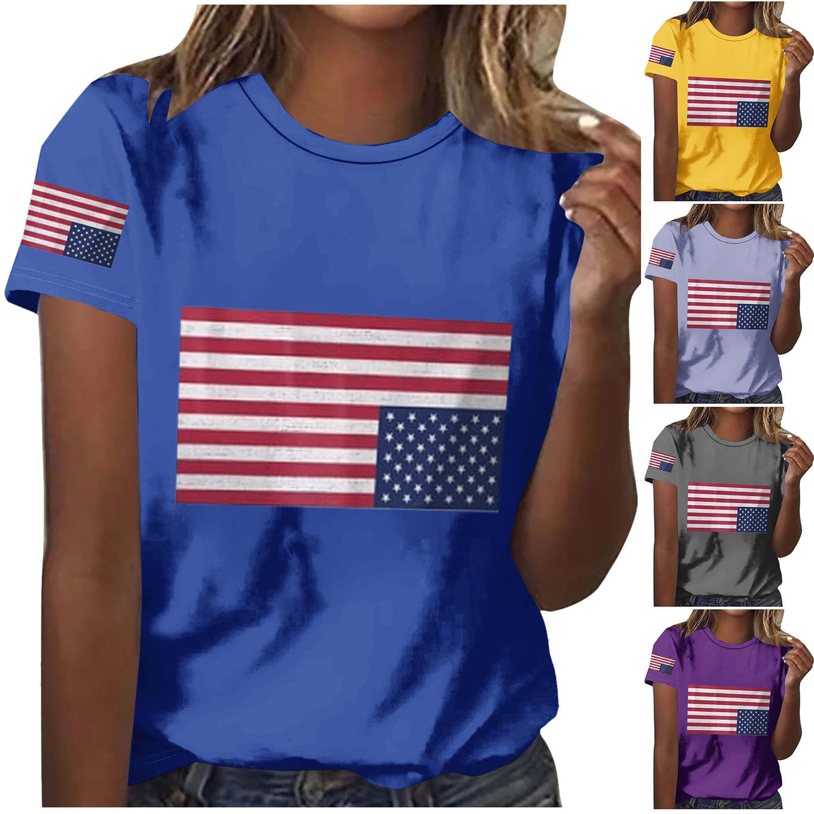 Dazajoo Womens American Flag Shirts 2025 Independence Day Short Sleeve ...