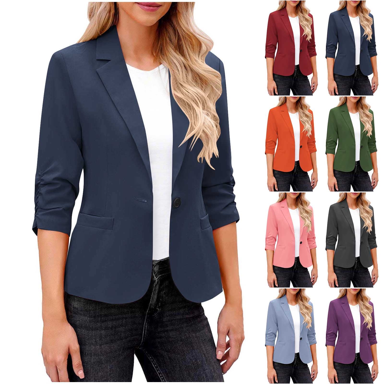 Dazajoo Womens Blazers for Work Casual 3/4 Sleeve One Button Suit ...