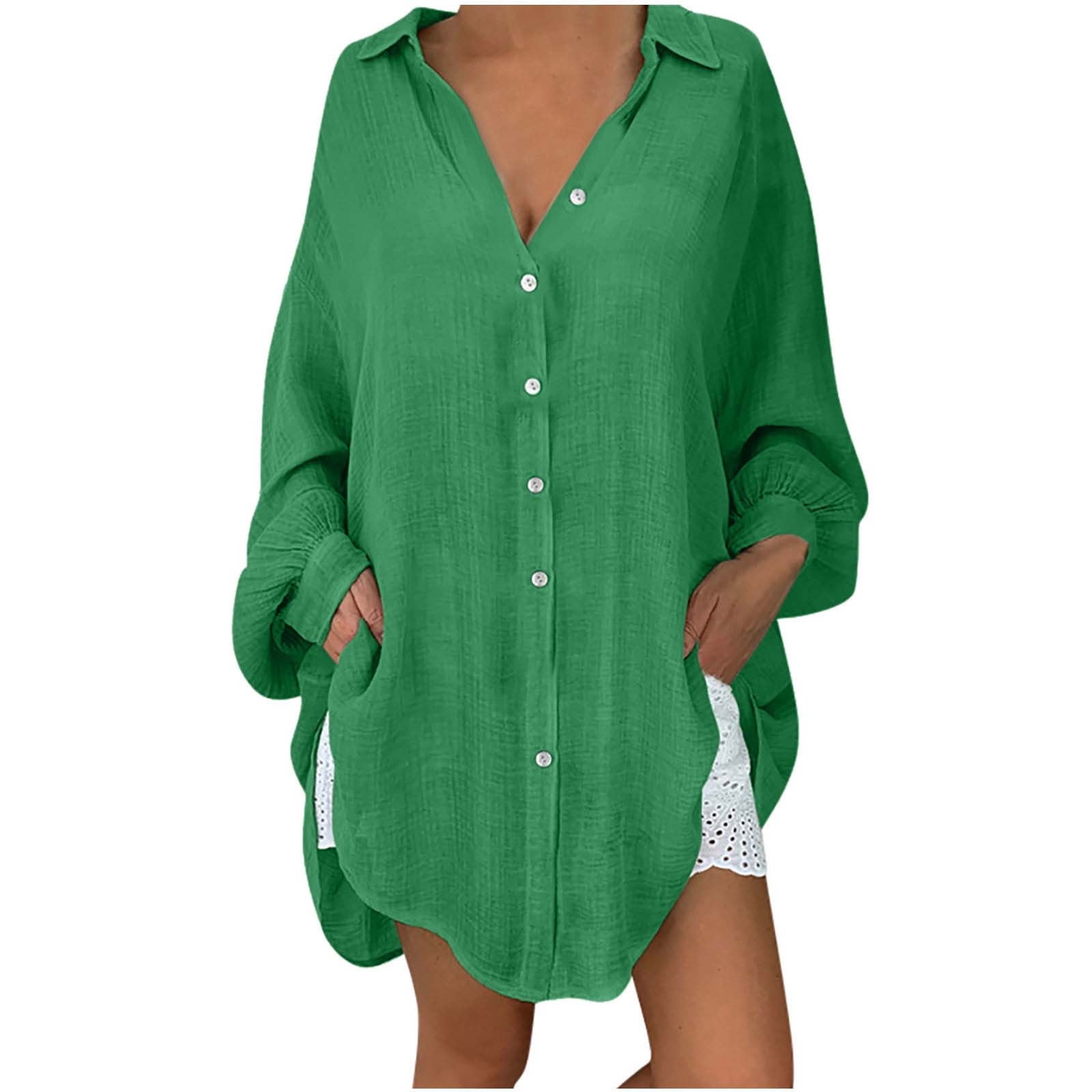 Dazajoo Womens Button Down Linen Shirts 2025 Summer Casual Long Sleeve ...