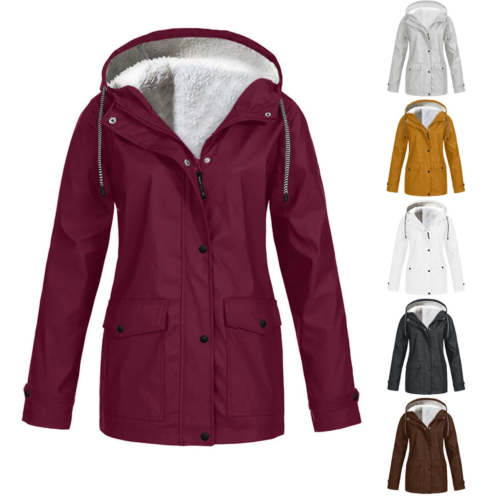 Dazajoo Womens Fleece Lined Rain Jackets with Hood Zip Up Waterproof ...